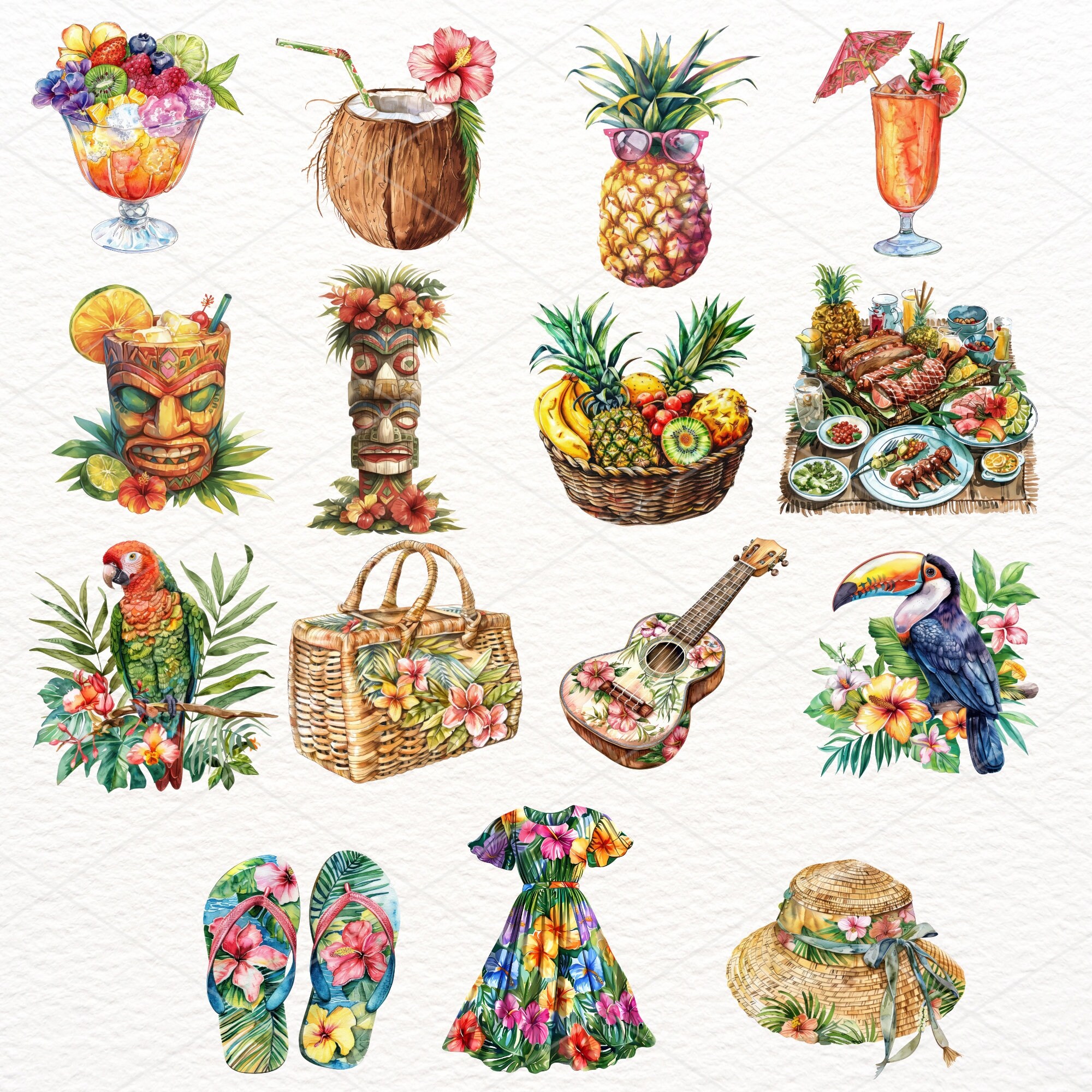Watercolor Hawaii Clipart, Summer Tropical Island, Aloha Hawaii ...