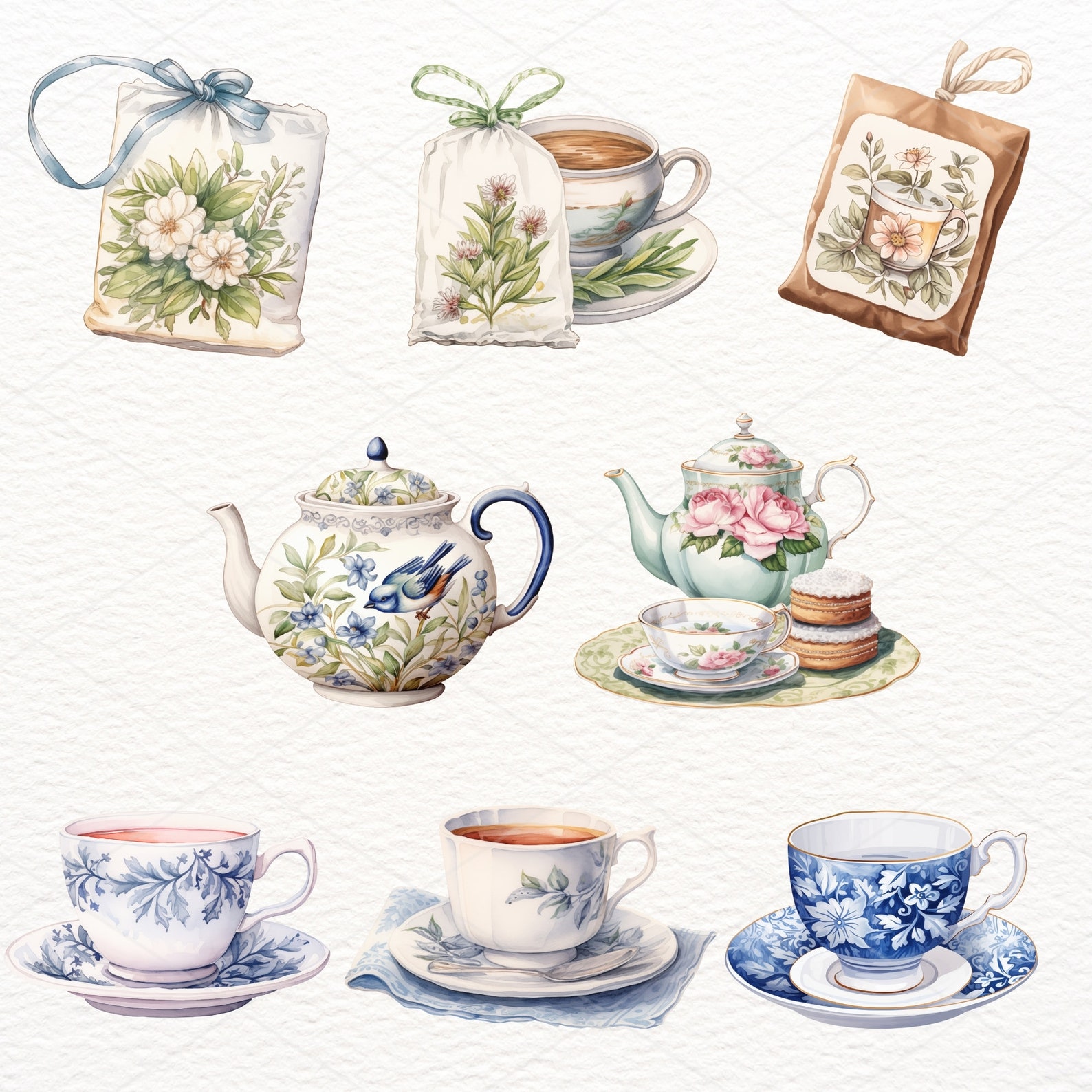 Tea Time Watercolor Clipart, Tea Time Clipart, Tea Lovers, Scrapbooking ...