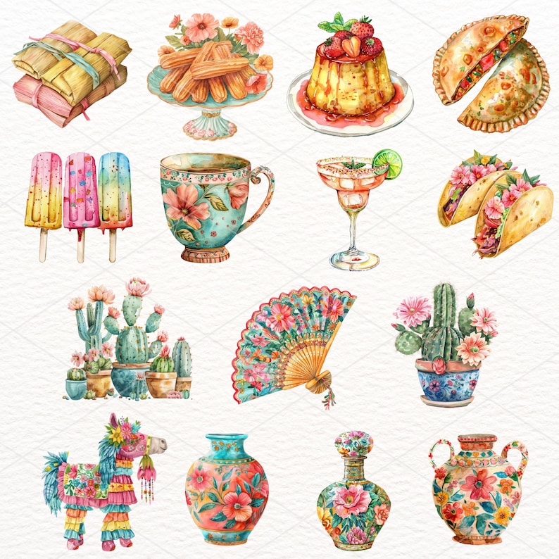 Watercolor Hispanic Heritage Clipart: Latino Festival PNG (digital ...