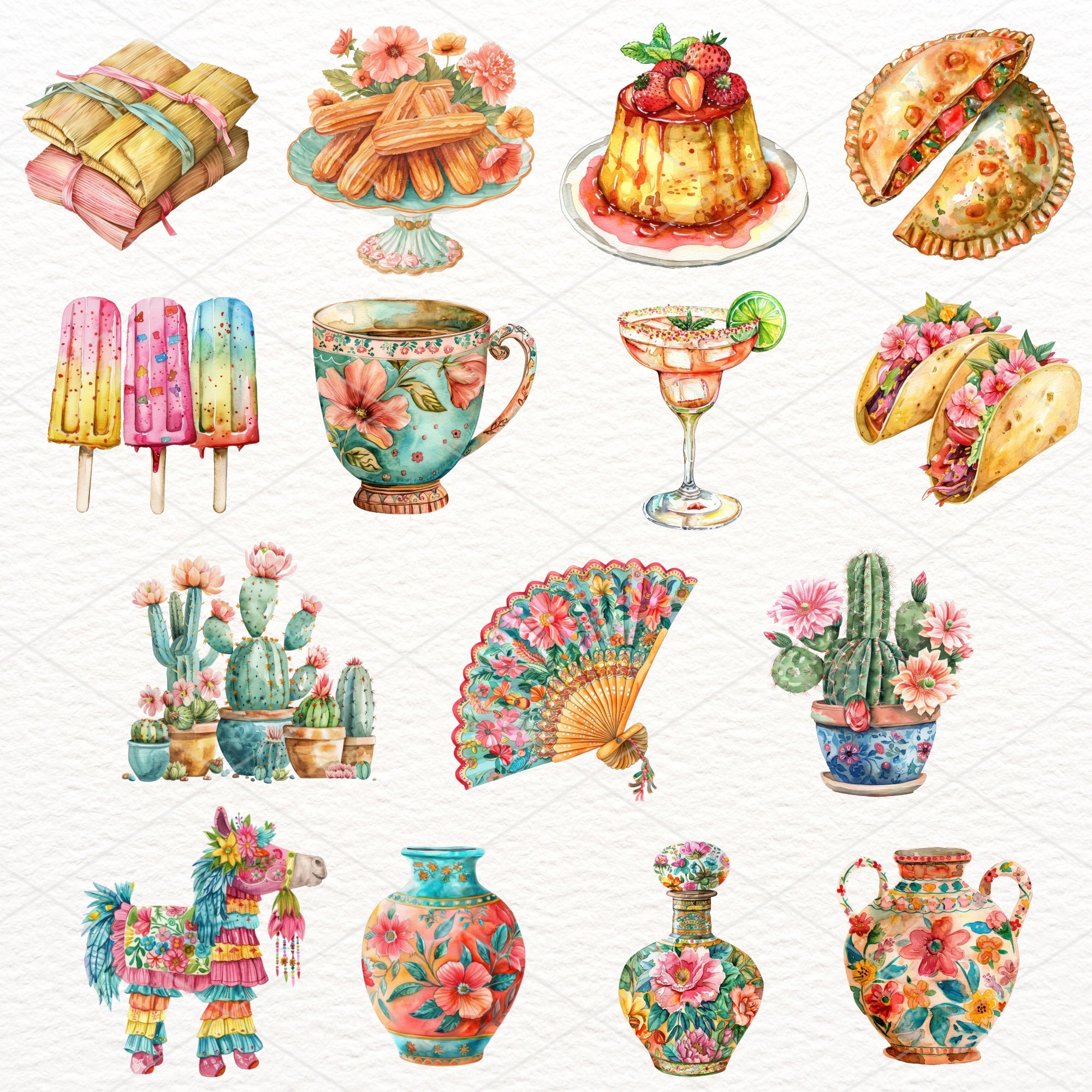 Watercolor Hispanic Heritage Clipart: Latino Festival PNG (digital ...