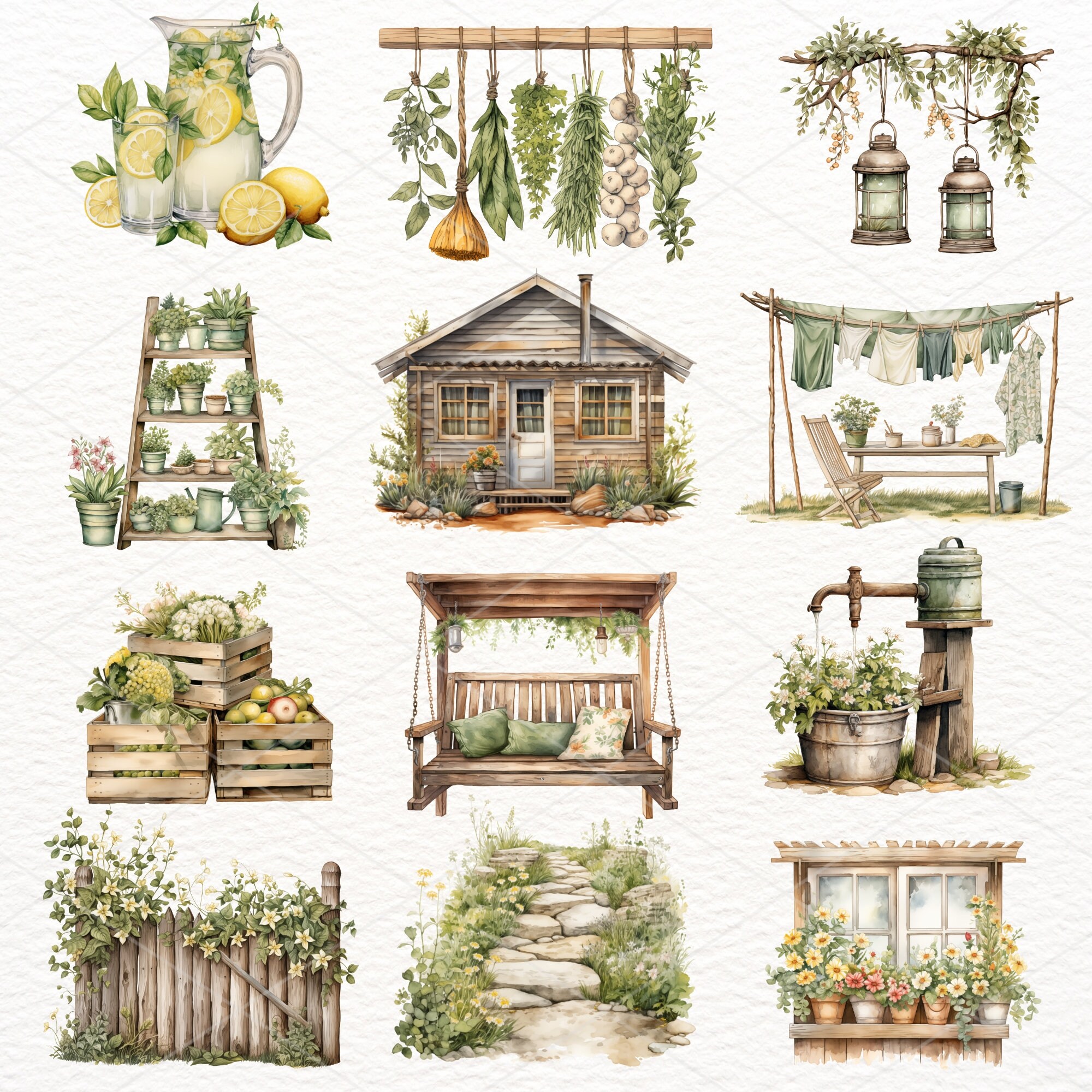 Watercolor Summer Cottage Clipart, Cottagecore Clipart, Watercolor ...