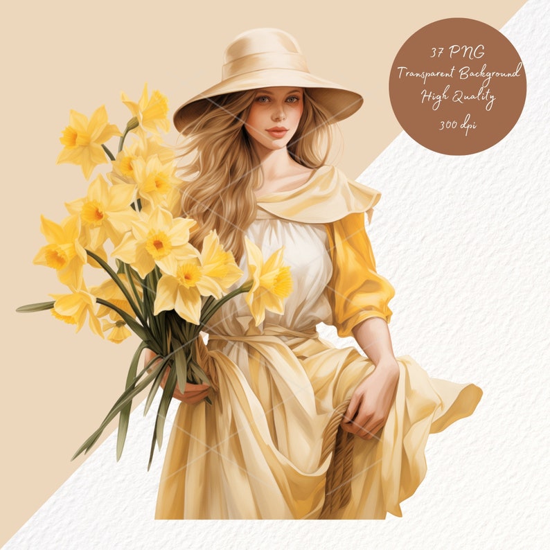 Spring Daffodil Flowers Watercolor Clipart Bundle, Floral PNG Clipart ...