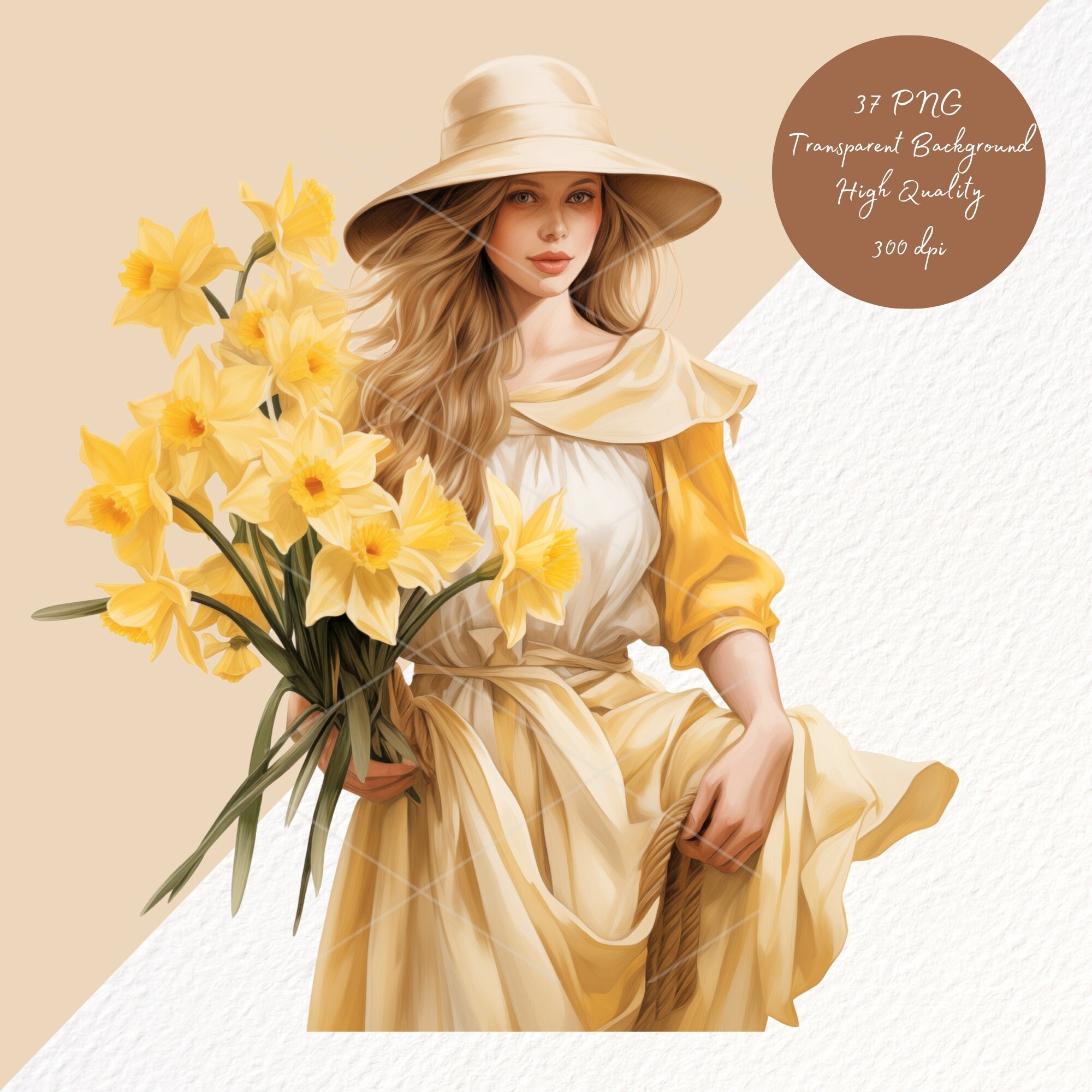 Spring Daffodil Flowers Watercolor Clipart Bundle, Floral PNG Clipart ...