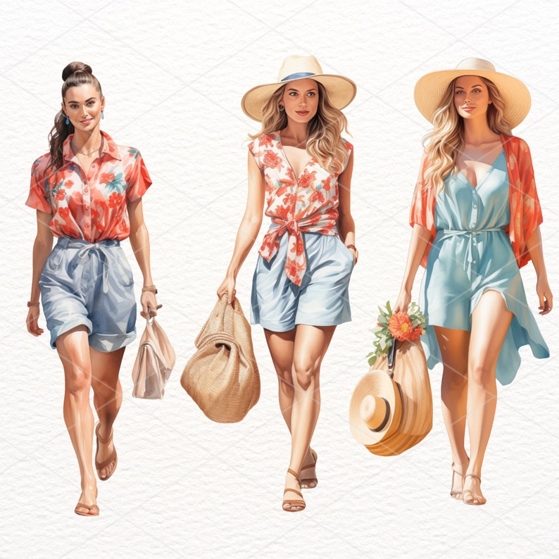 Watercolor Summer Fashion Girls Clipart: PNG Graphics (digital Download ...