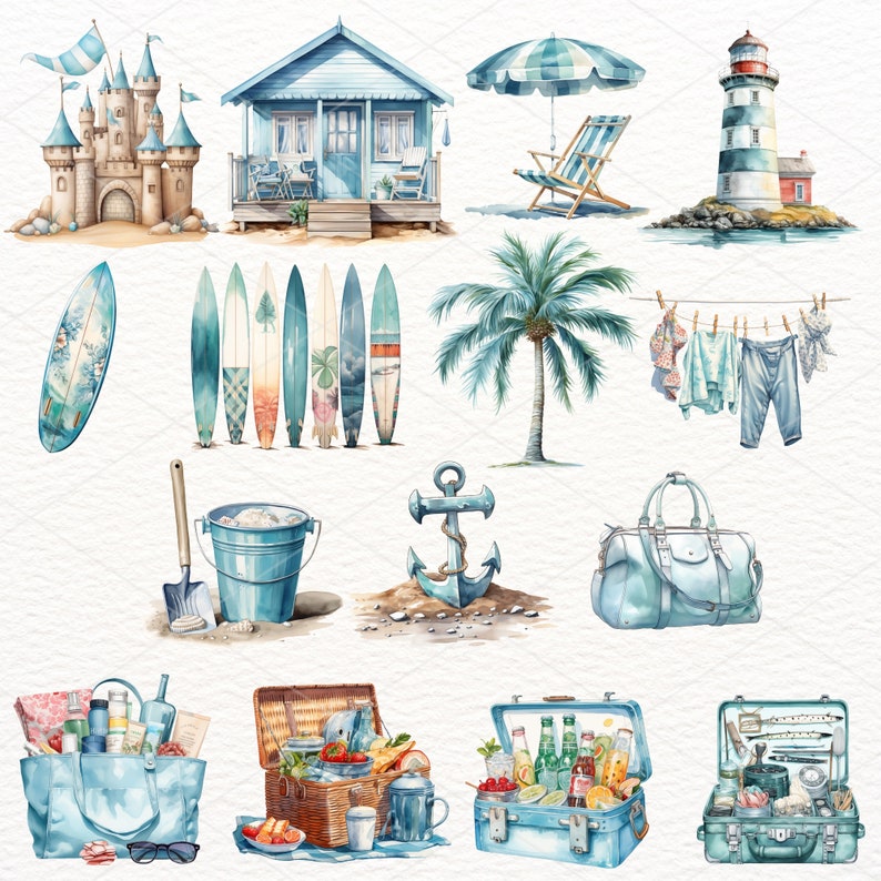 Summer Beach Watercolor Clipart, Summer Clipart, Summer Girl PNG ...