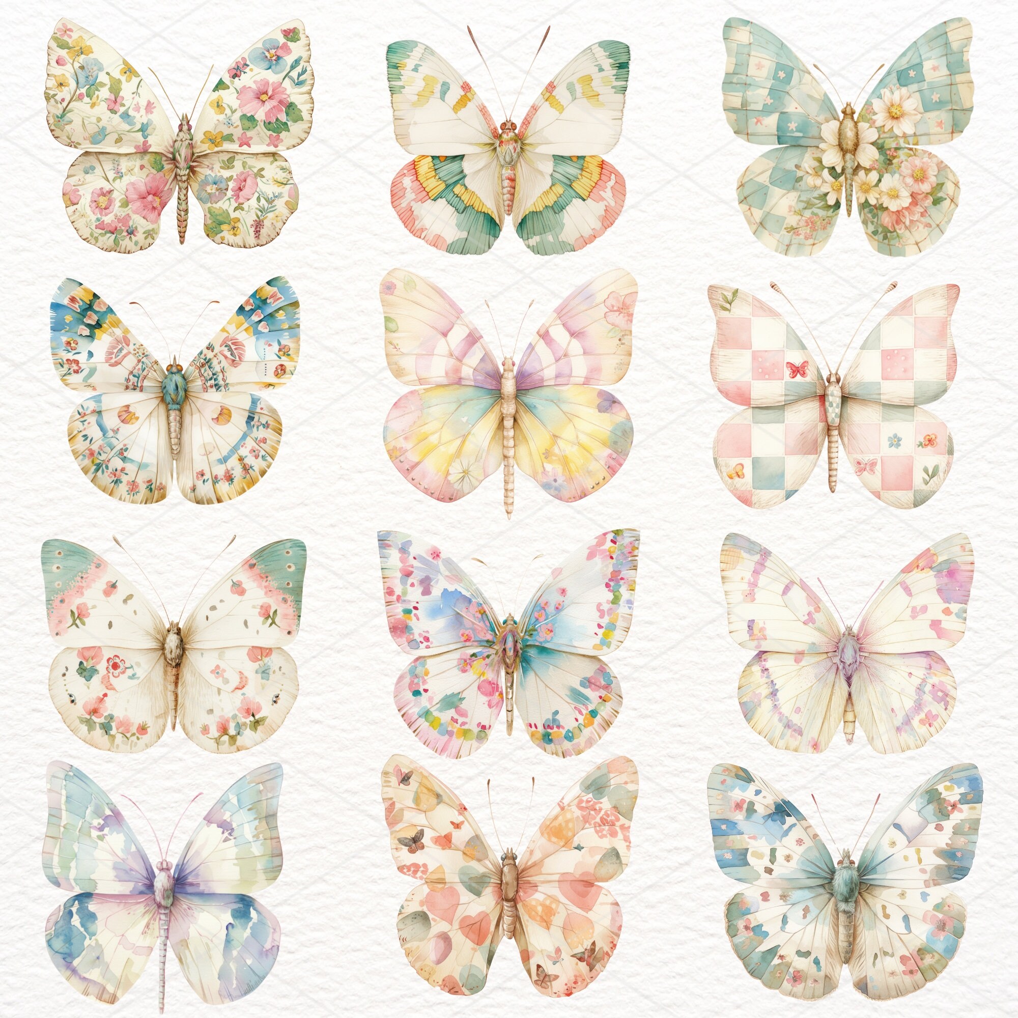 Watercolor Butterfly Clipart: Spring Insect PNG Illustrations (digital ...