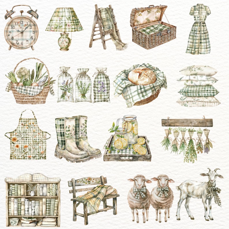 Watercolor Spring Countryside Clipart, Cottagecore Clip Art, Rustic ...