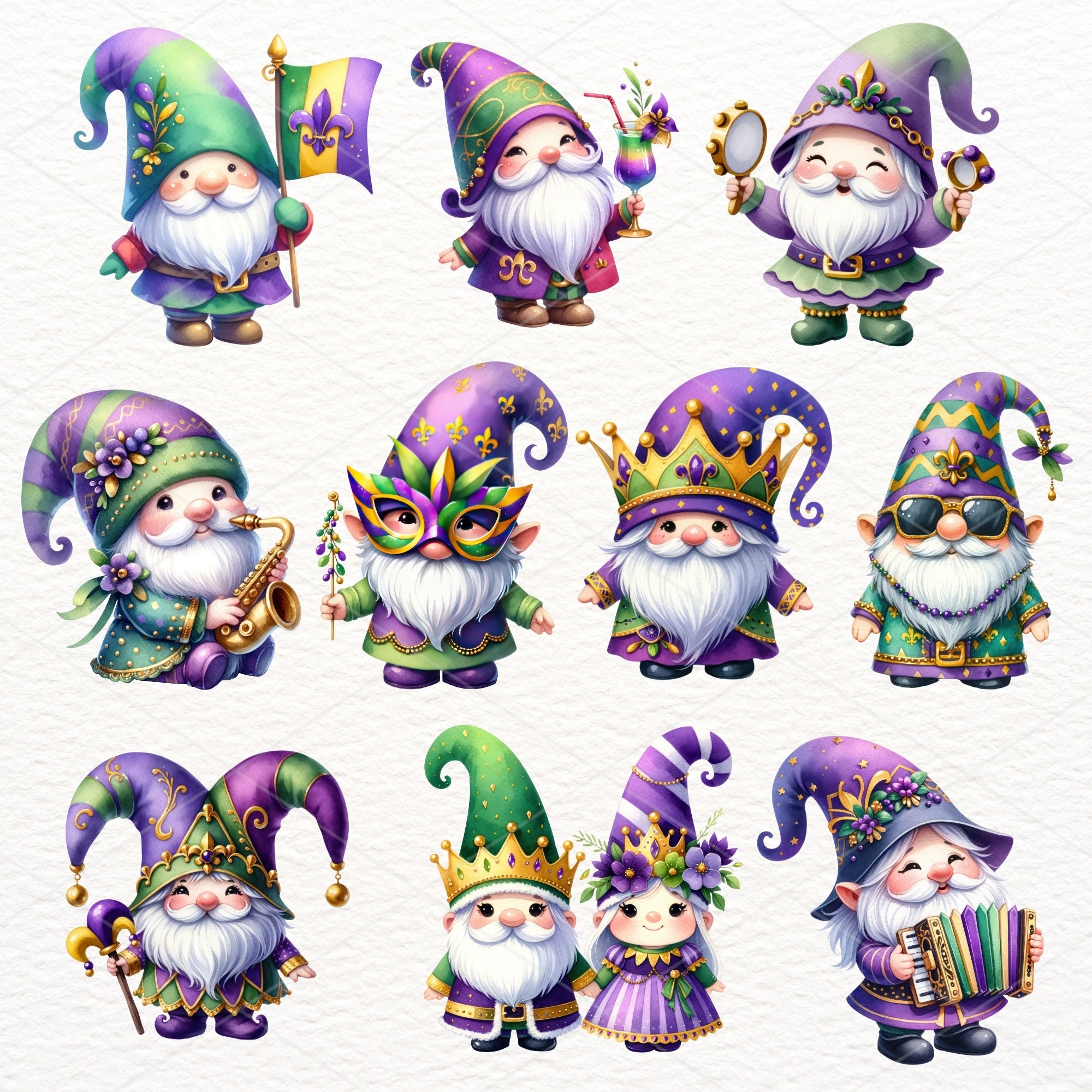 Watercolor Mardi Gras Gnome Clipart, Mardi Gras PNG, Mardi Gras Clipart ...