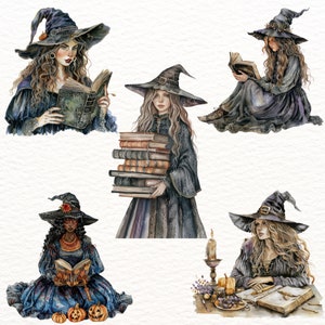 Watercolor Halloween Clipart, Reading, Haunted Library, Spooky, Creepy ...