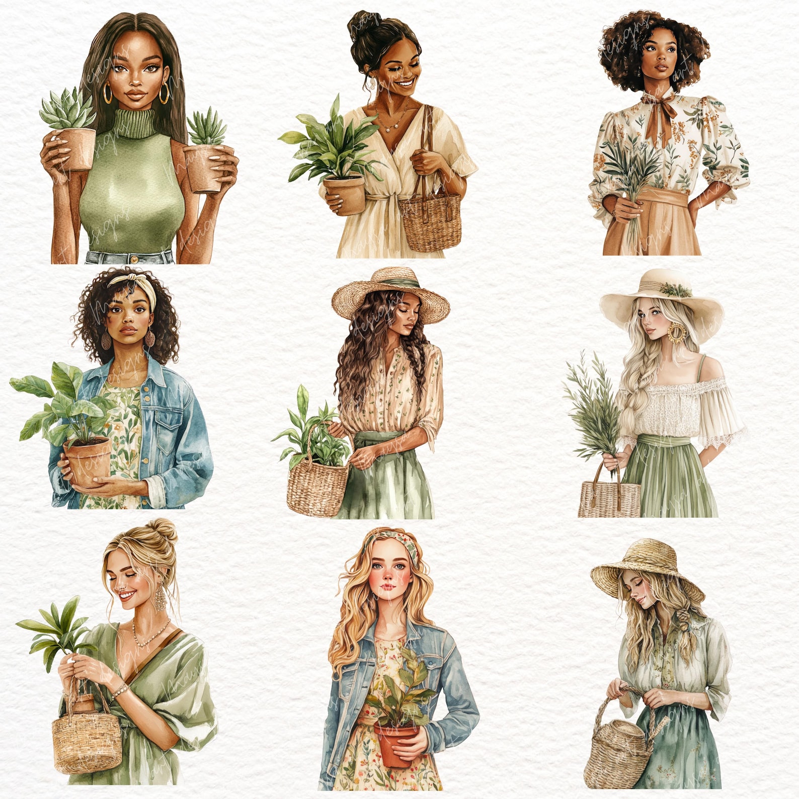 Watercolor Plant Lover Clipart, Potted Plants, Greenery Plants, House ...