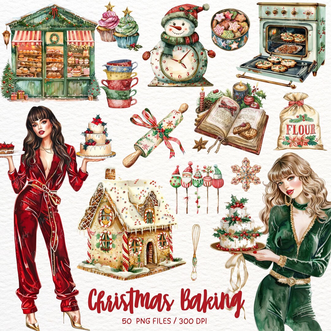 Watercolor Christmas Baking Clipart, Holiday Baking, Cozy Christmas ...