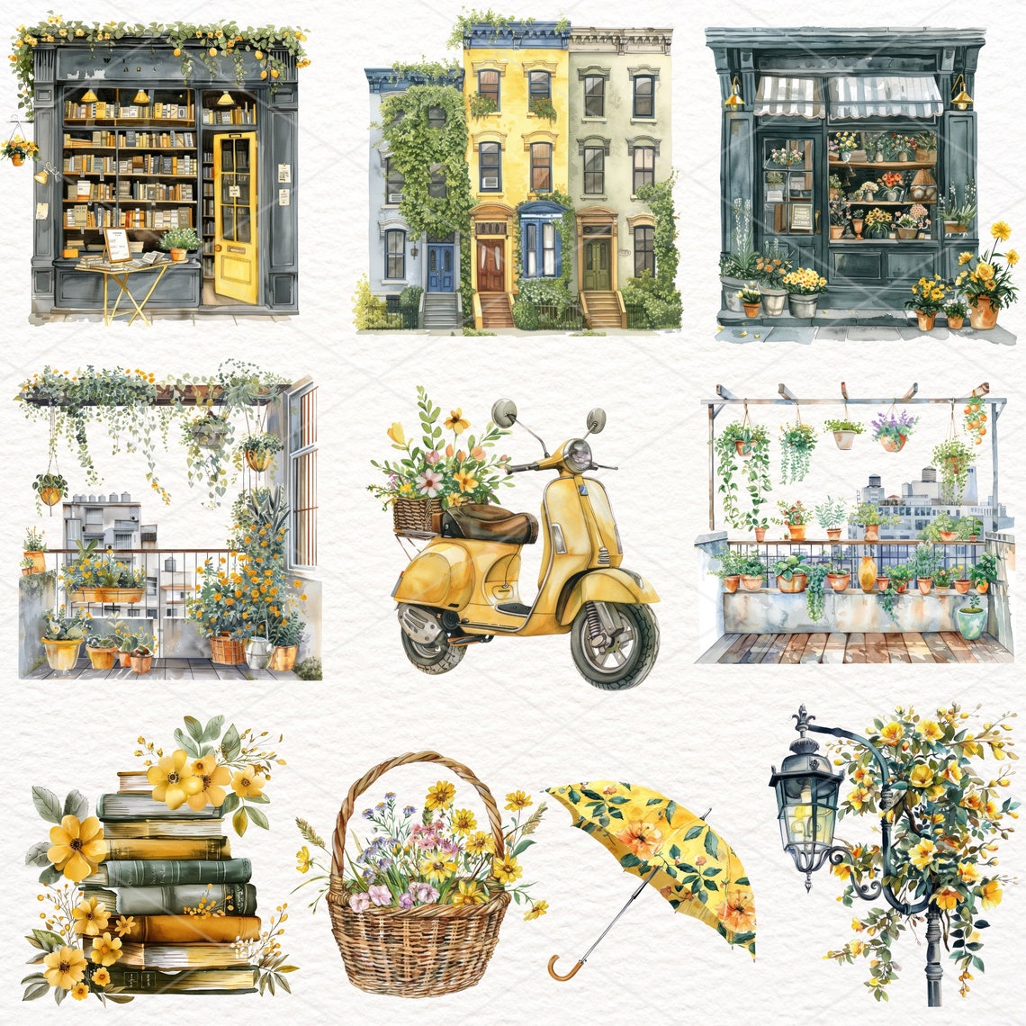 Watercolor Summer City Clipart, Summer Clipart, City Girl, Travel ...