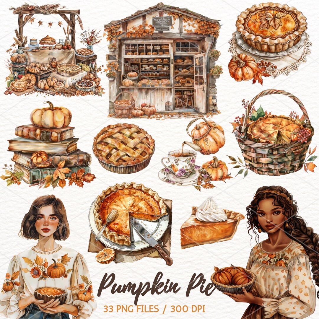 Watercolor Pumpkin Pie Clipart, Pumpkin Pie PNG, Thanksgiving, Sweet ...