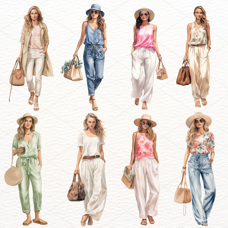 Watercolor Fashion Girls Clipart: Summer Outfit Illustrations (digital ...