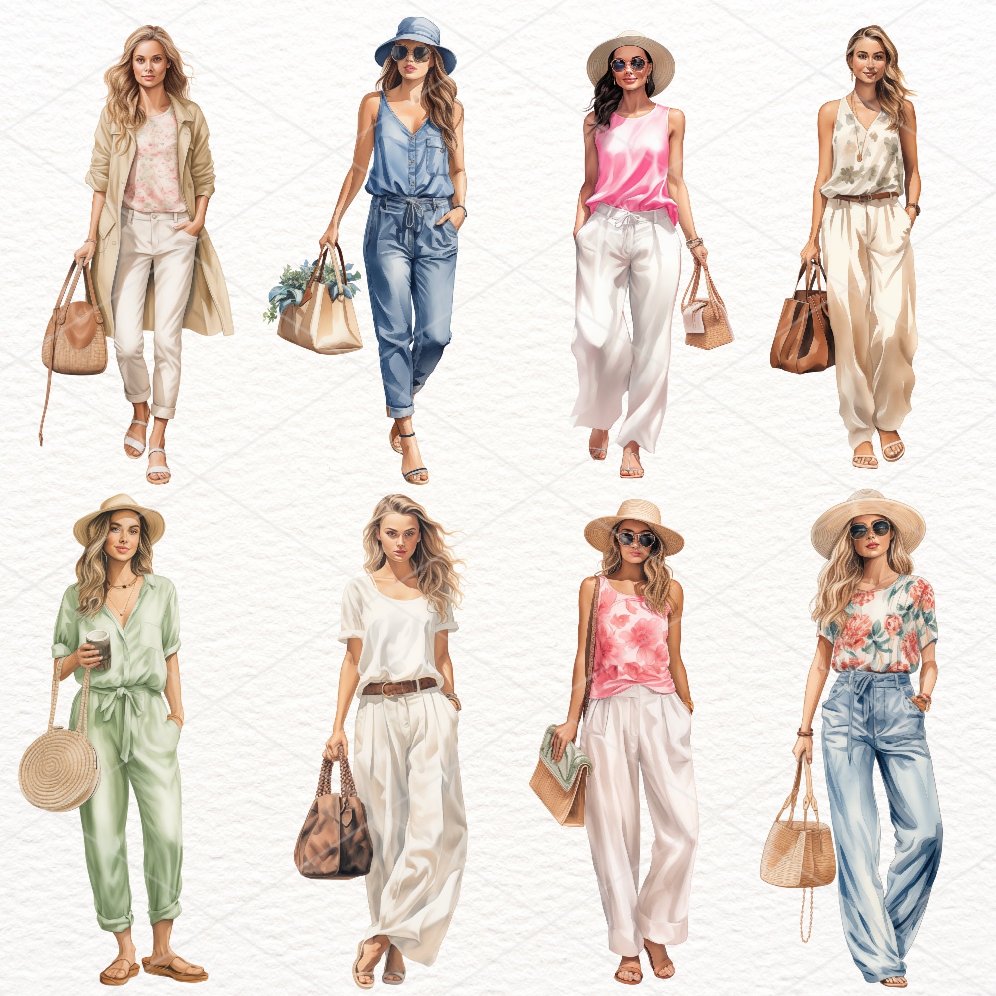 Watercolor Fashion Girls Clipart, Summer Clipart, Beautiful Woman ...
