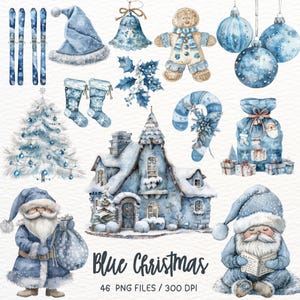 Watercolor Blue Christmas Clipart, Winter Holiday, Pastel Christmas PNG ...