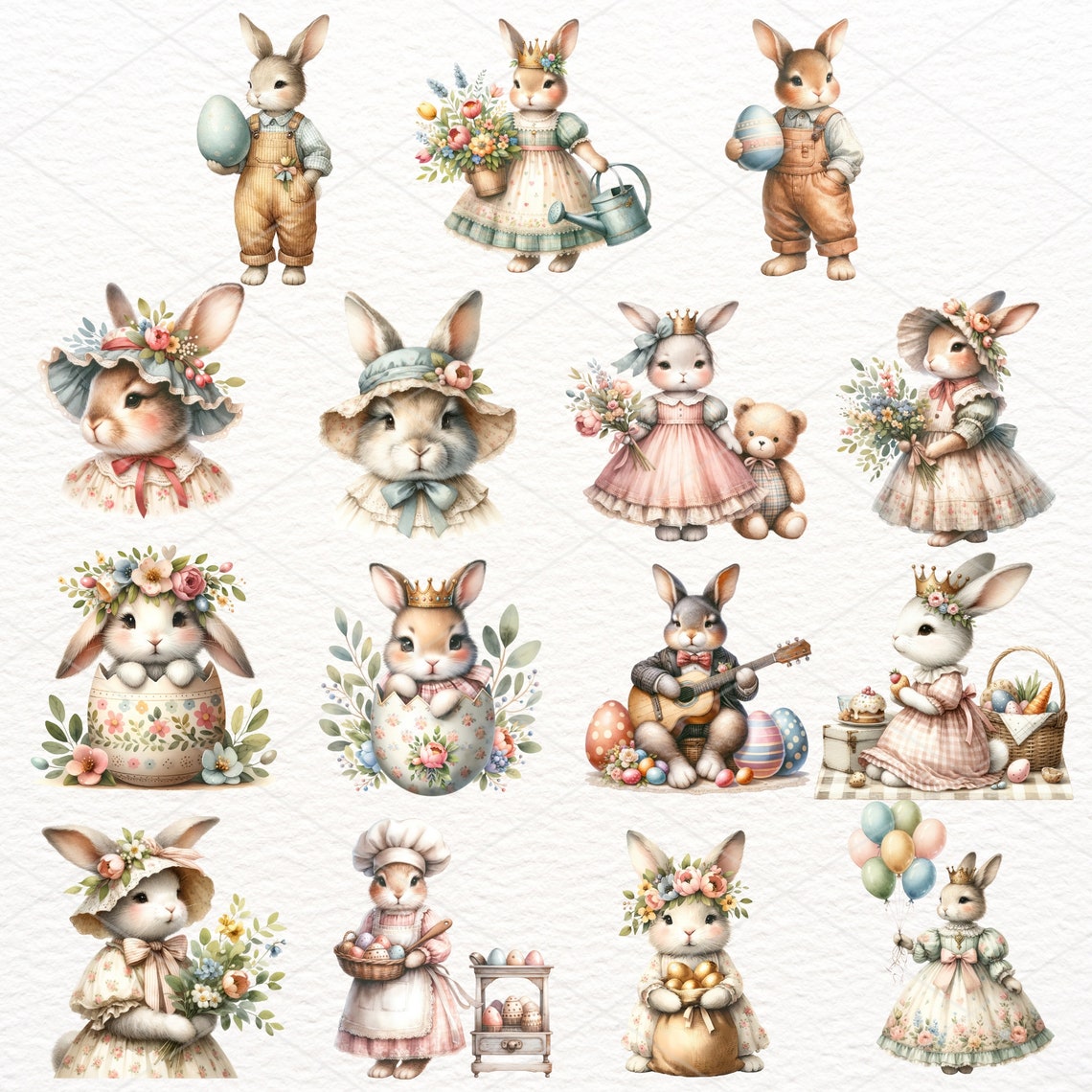 Easter Bunny Clipart PNG, Watercolor Easter Clipart, Cute Bunnies ...