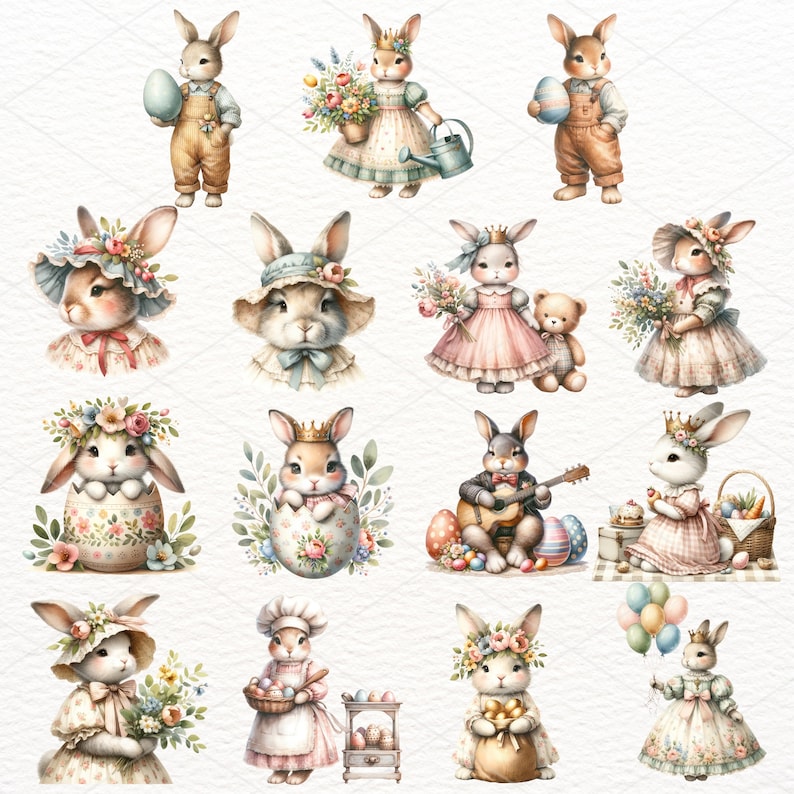 Easter Bunny Clipart PNG, Watercolor Easter Clipart, Cute Bunnies ...