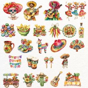 Watercolor Cinco De Mayo Clipart: Fiesta PNG Stickers (digital Download ...