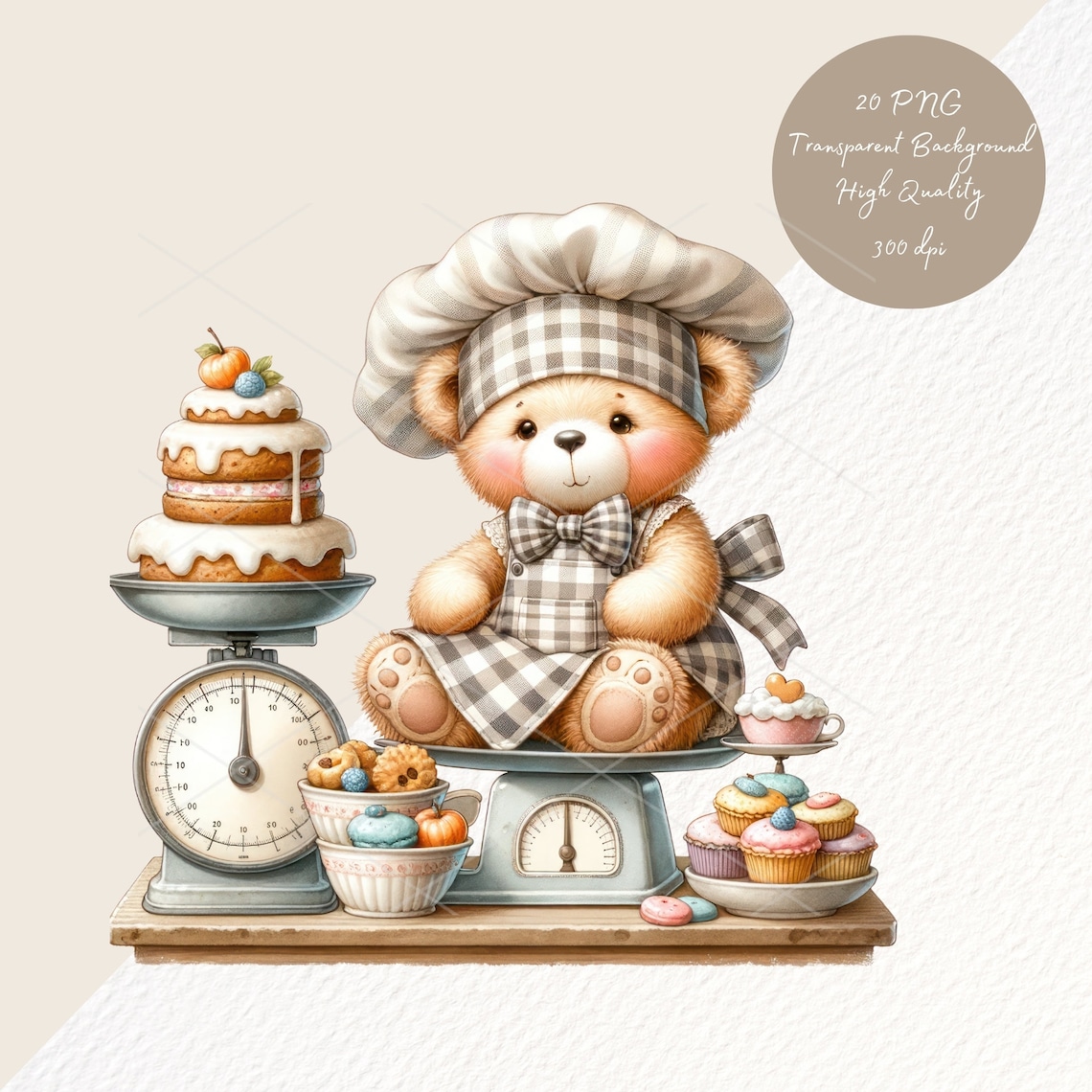 Chef Teddy Bear Watercolor Clipart, Nursery Clipart, Card Making, Cute ...