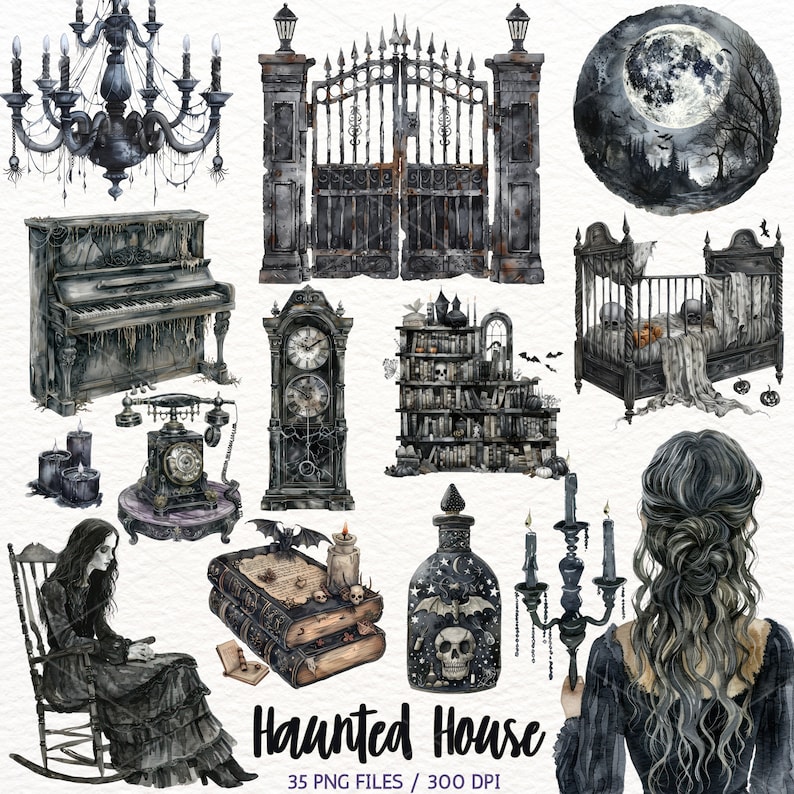 Watercolor Halloween Haunted House Clipart, Spooky Clip Art, Creepy ...