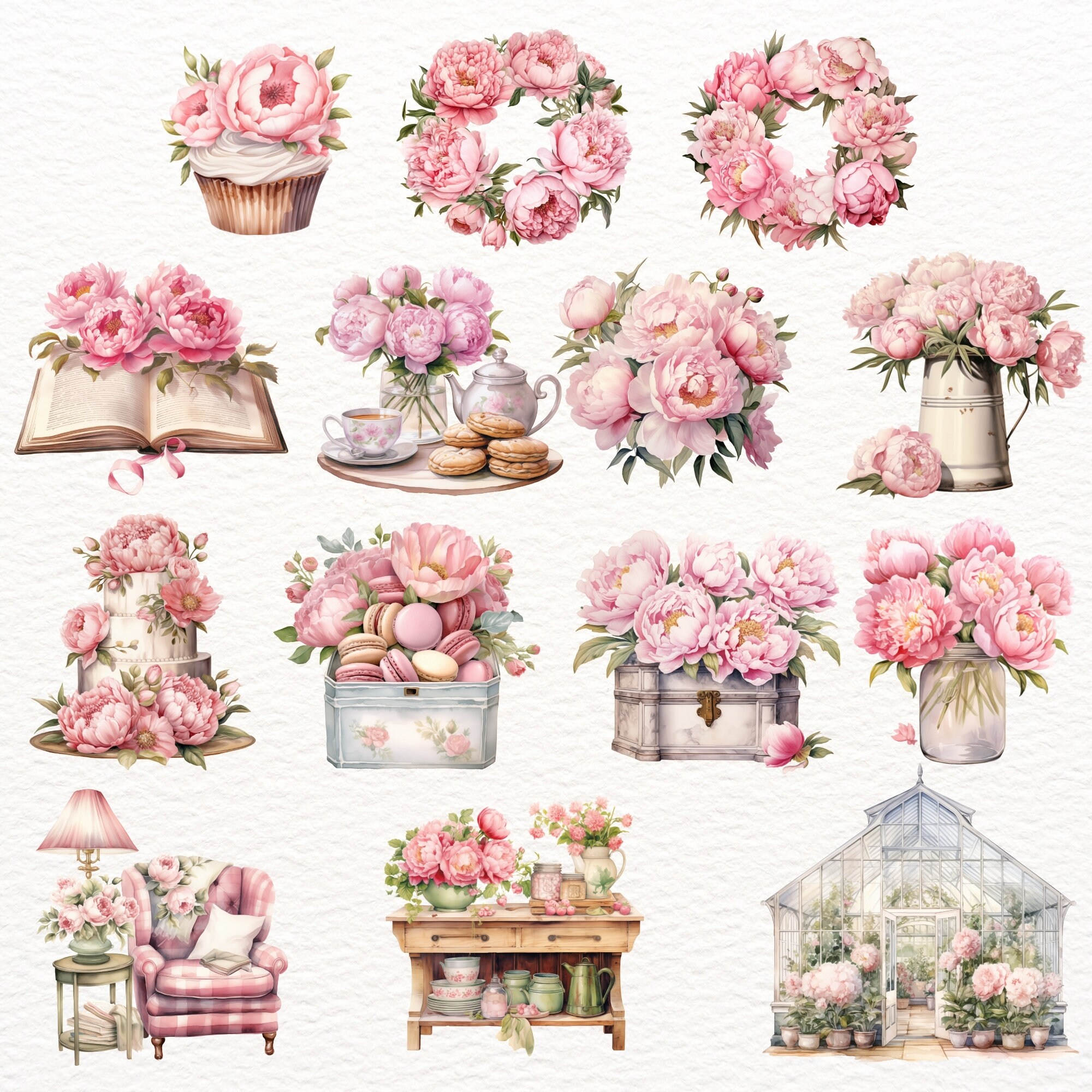 Pink Peony Watercolor Clipart, Pink Peonies PNG, Peony Flower, Flowers ...