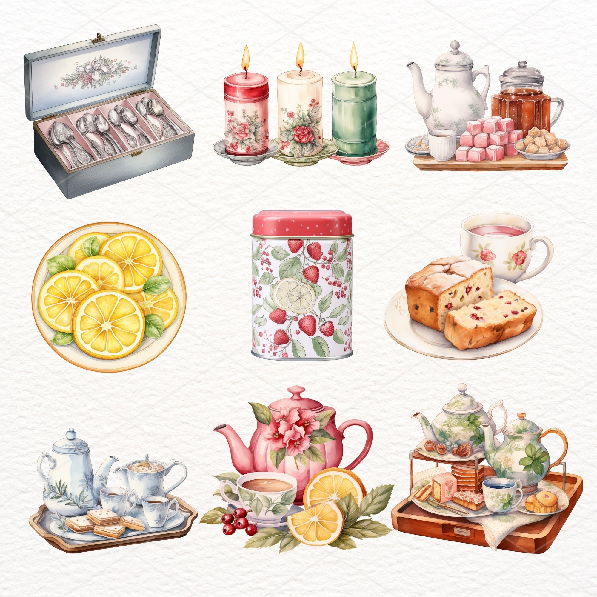 Tea Time Watercolor Clipart, Tea Time Clipart, Tea Lovers, Scrapbooking ...
