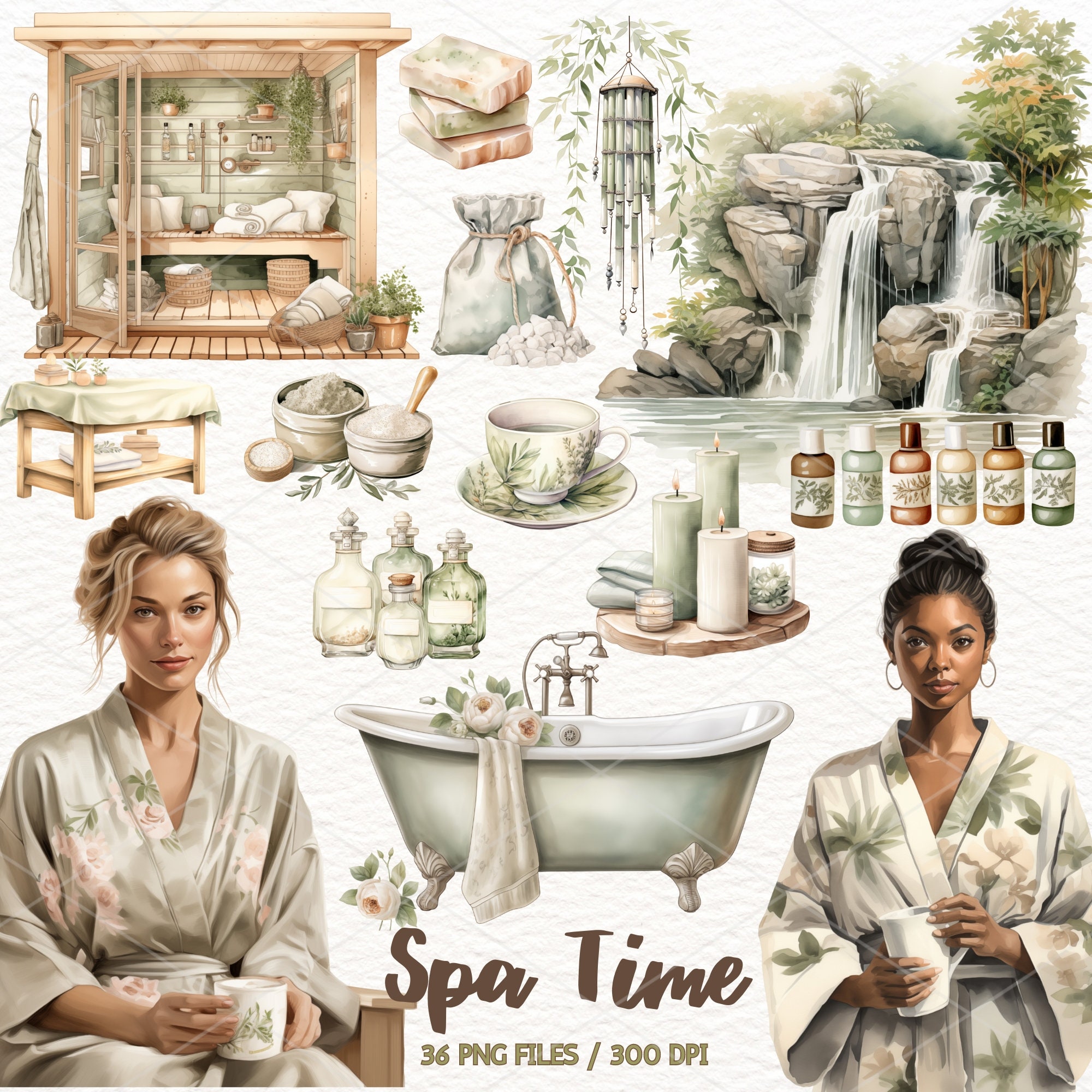 Watercolor Spa Time Clipart, Wellness Selfcare Clipart, Spa Girl ...