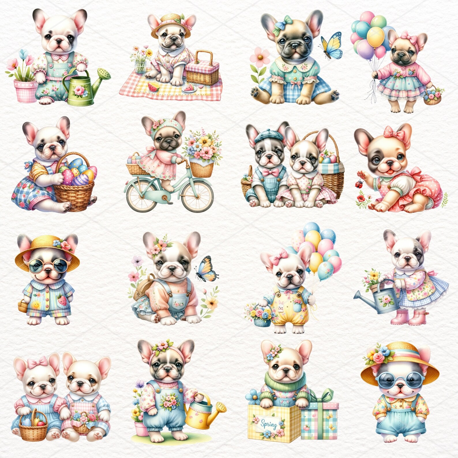 Spring Clipart Bundle PNG, French Bulldog Clipart, Cute Frenchie ...