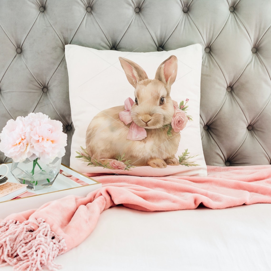 Cute Pink Bunnies Watercolor Clipart, Nursery Decor PNG, Baby Shower ...