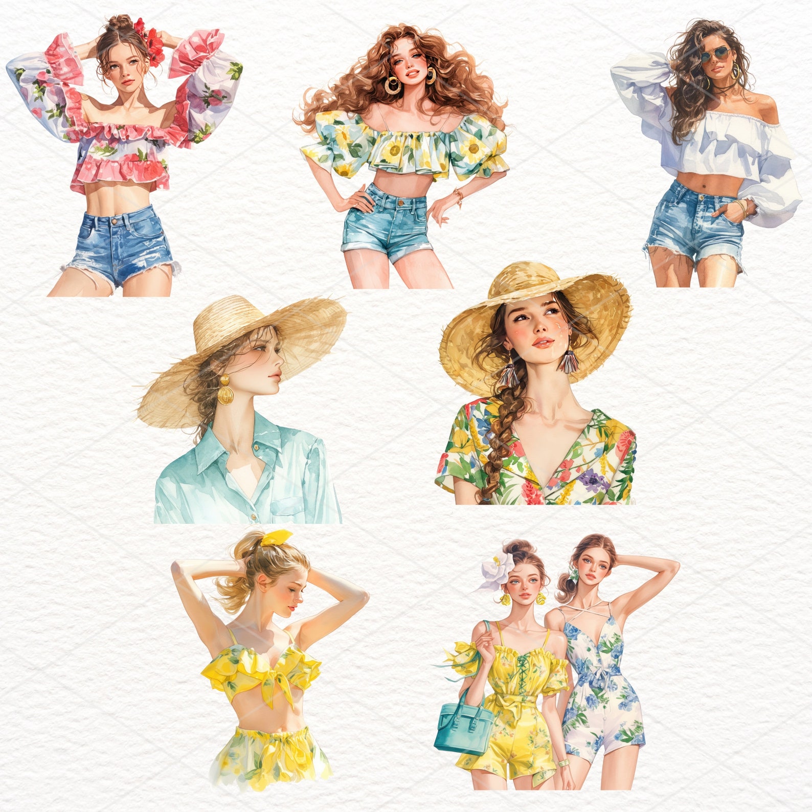 Watercolor Summer Girl Clipart, Summer Fashion Clipart, Summer Girl PNG ...