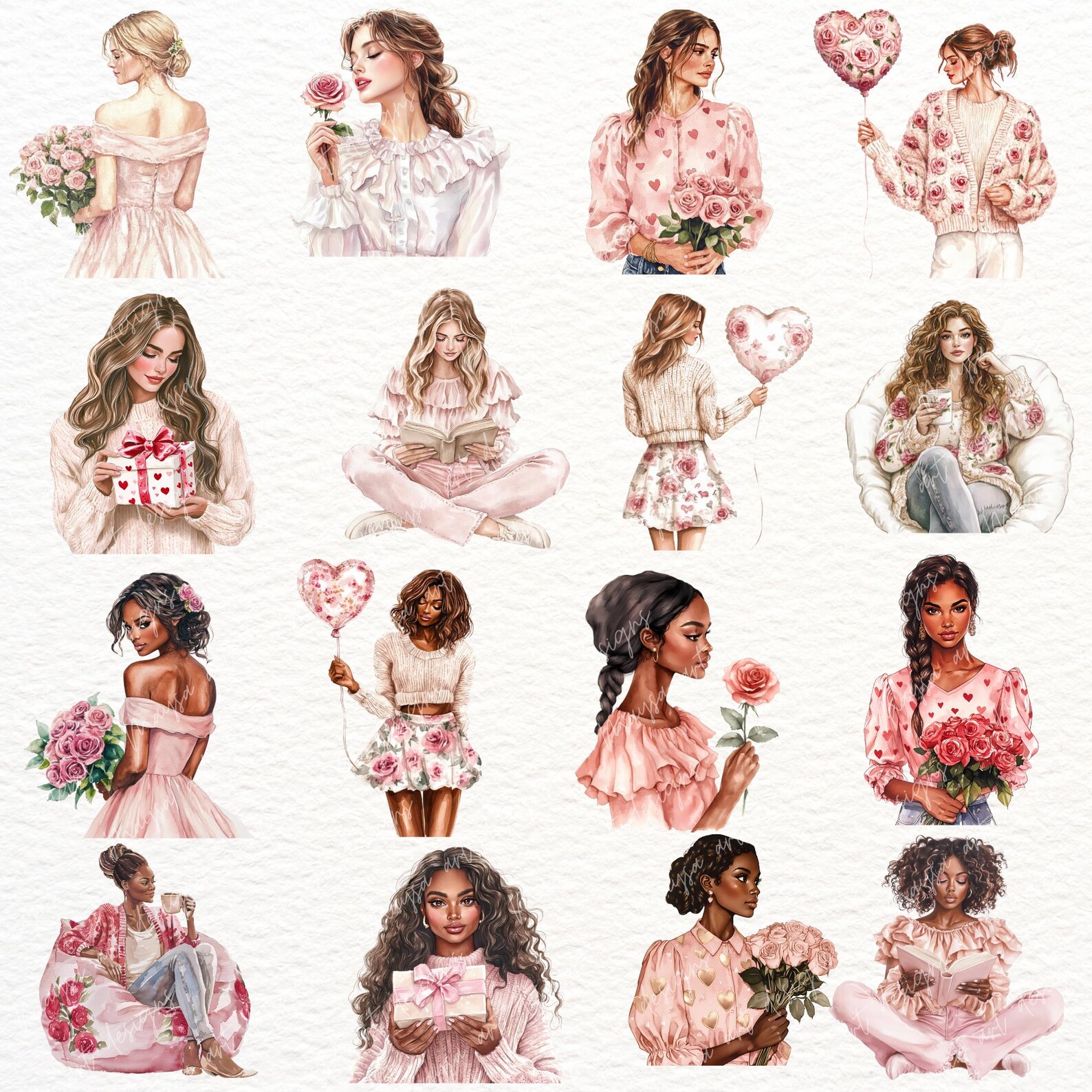 Watercolor Sweet Valentine Clipart, Valentines PNG Romantic Clip Art ...