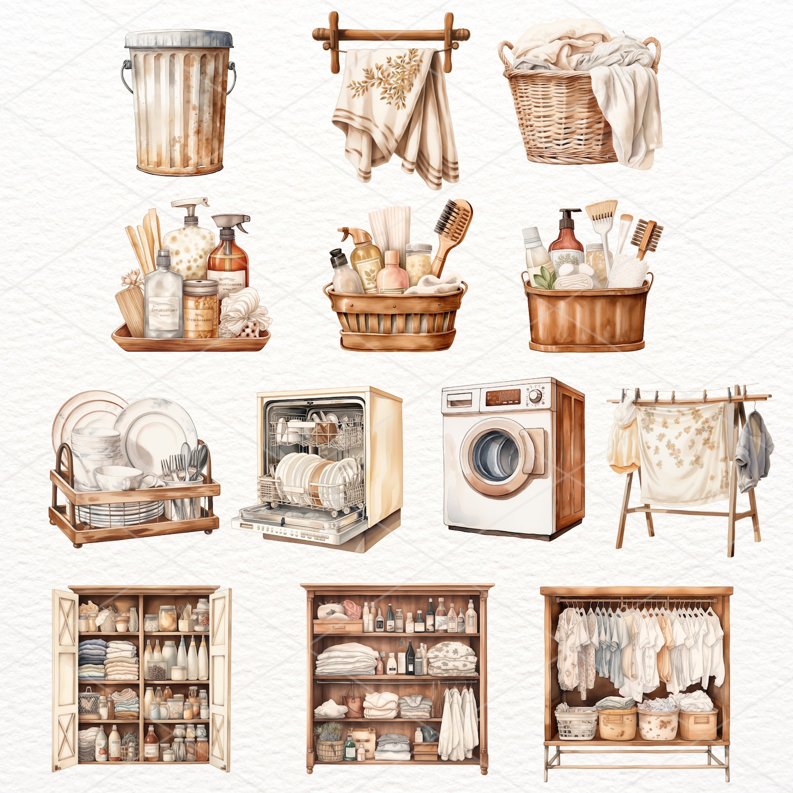 Watercolor Cleaning Day Clipart Neutral Cleaning Png Cleaning Supplies Spring Cleaning