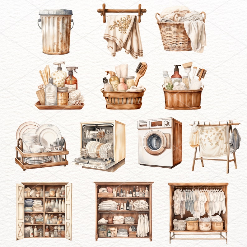 Watercolor Cleaning Day Clipart, Neutral Cleaning PNG, Cleaning ...
