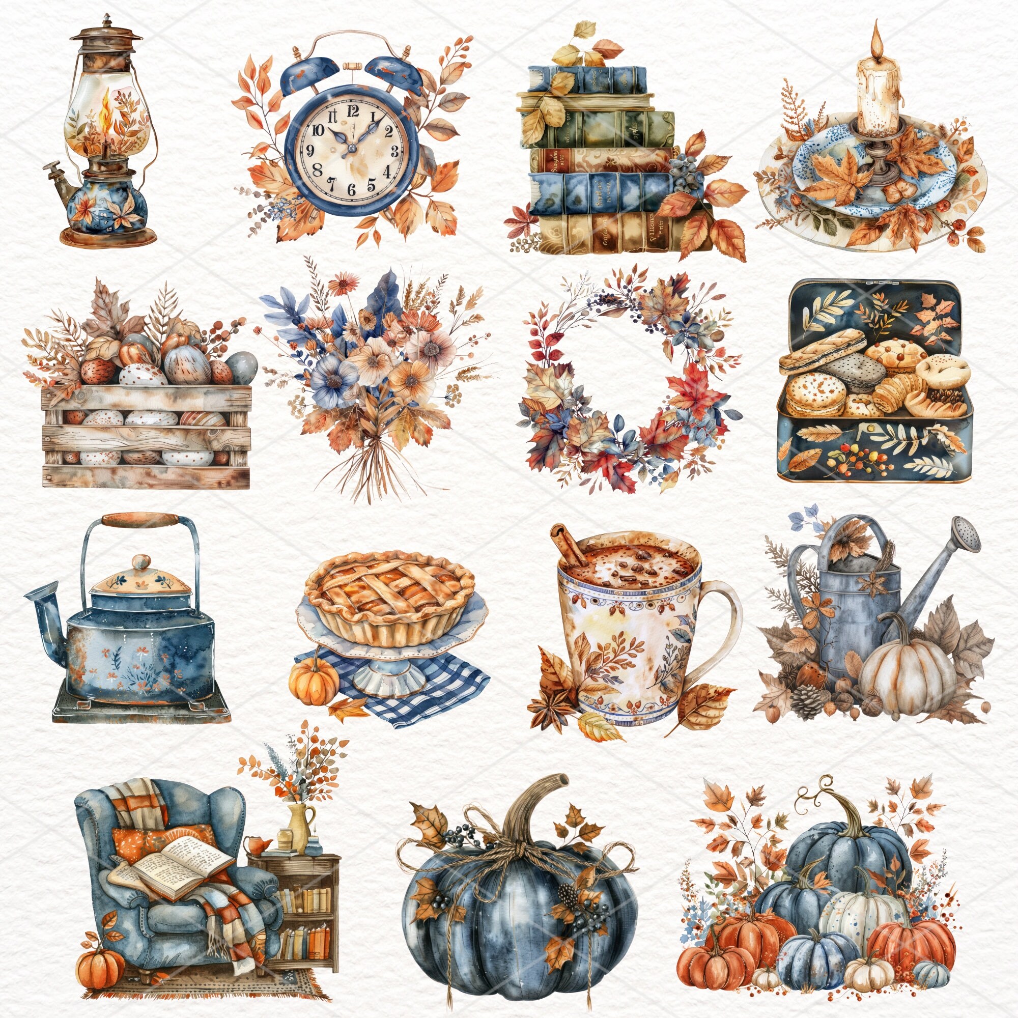 Watercolor Autumn Cottage Clipart: Cozy Fall PNG Graphics (digital ...