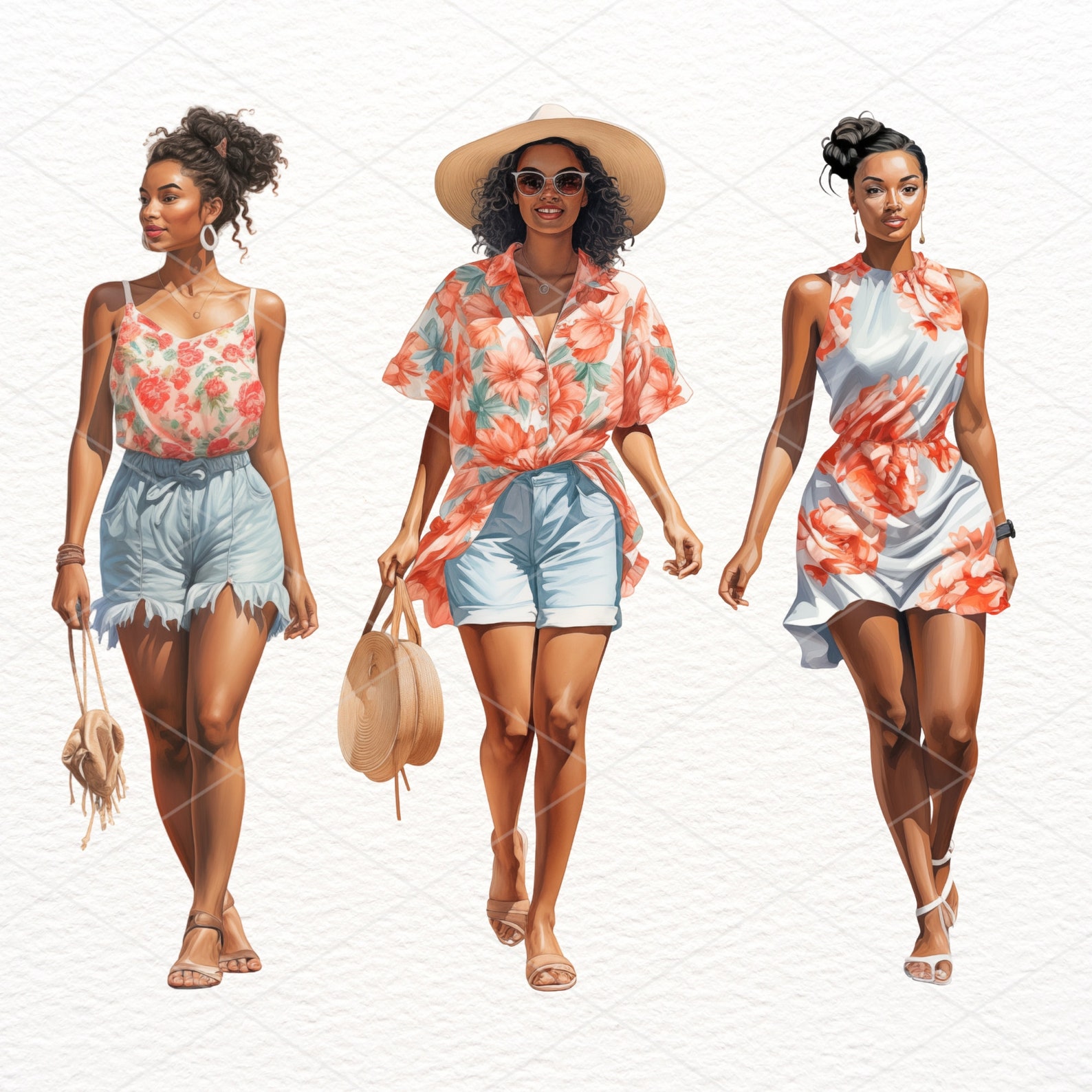 Watercolor Summer Fashion Girls Clipart: PNG Graphics (digital Download ...