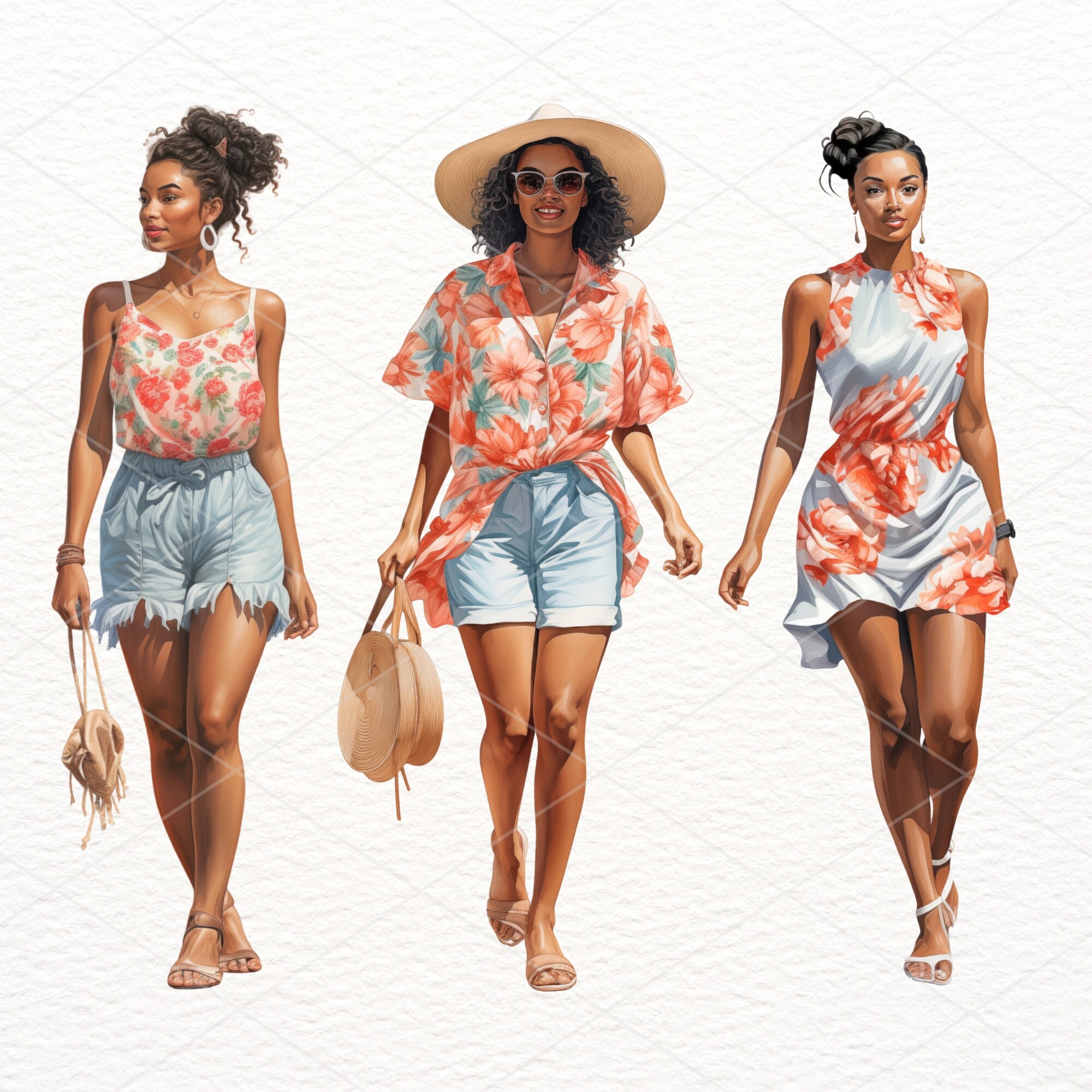 Watercolor Summer Fashion Girls Clipart: PNG Graphics (digital Download ...