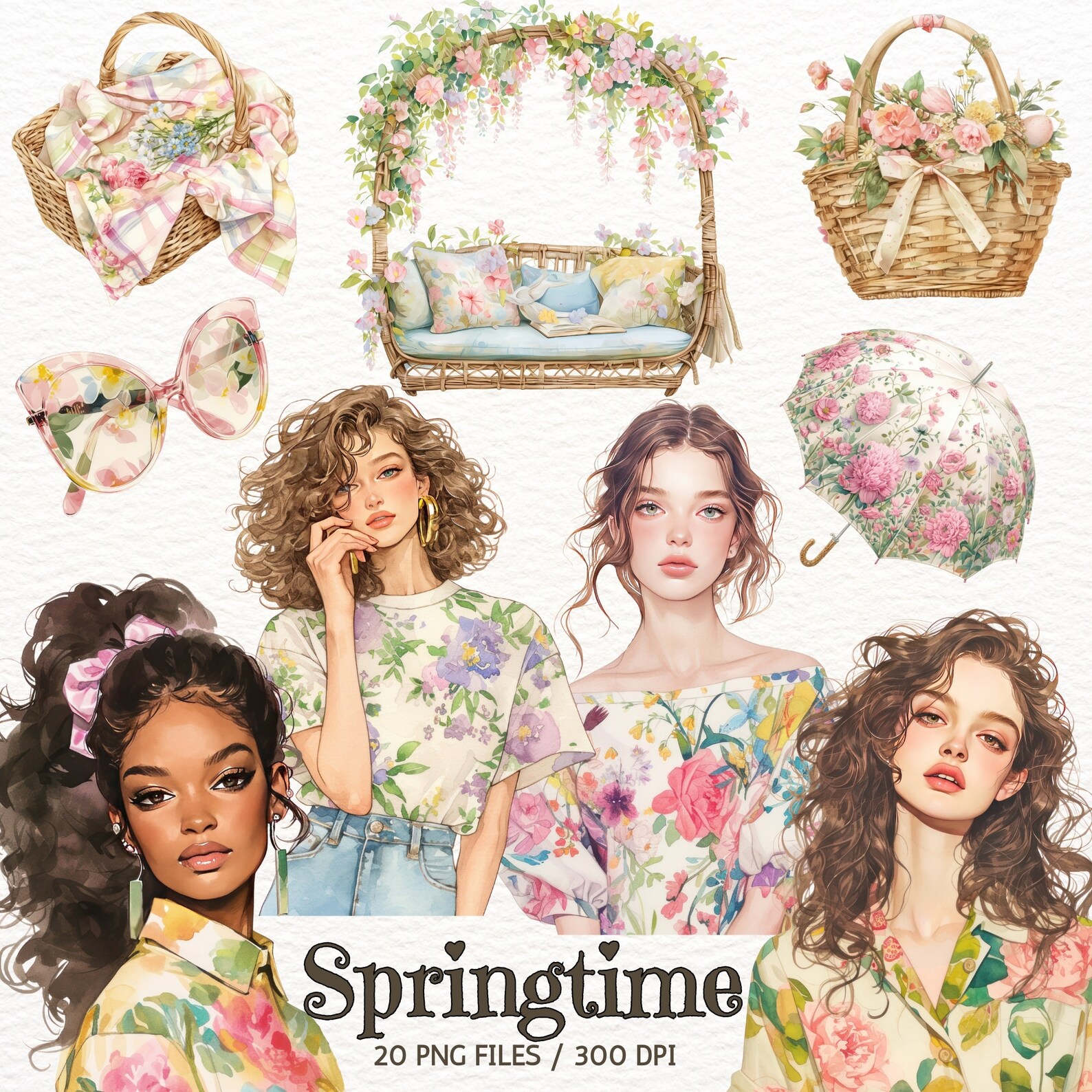 Watercolor Spring Clipart, Spring Girl Clipart, Spring Florals Clipart ...