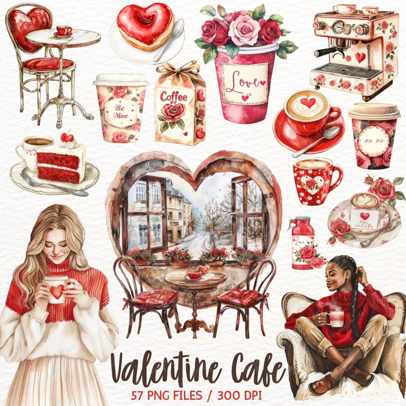 Watercolor Valentine Coffee Clipart Cozy Valentine's Day Coffee Mug ...