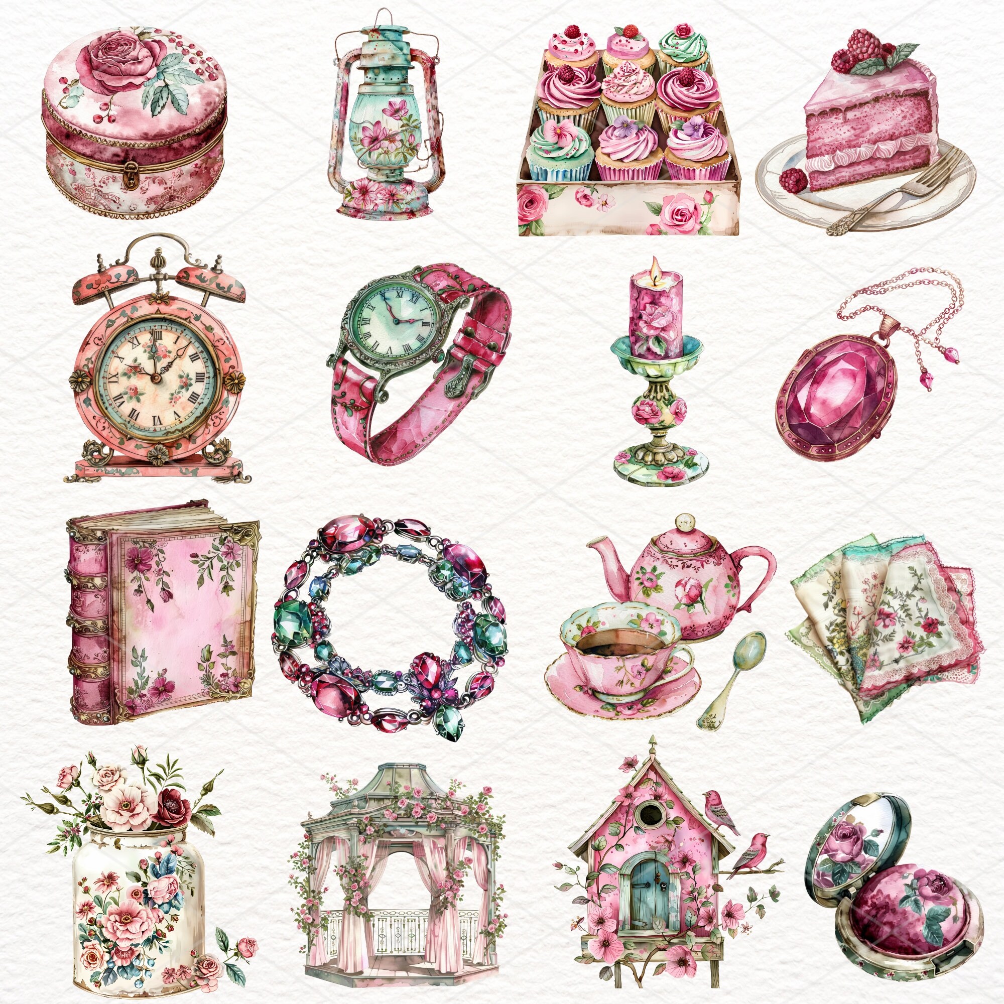 Watercolor Vintage Clipart, Antique Chic Clipart, Vintage Items ...