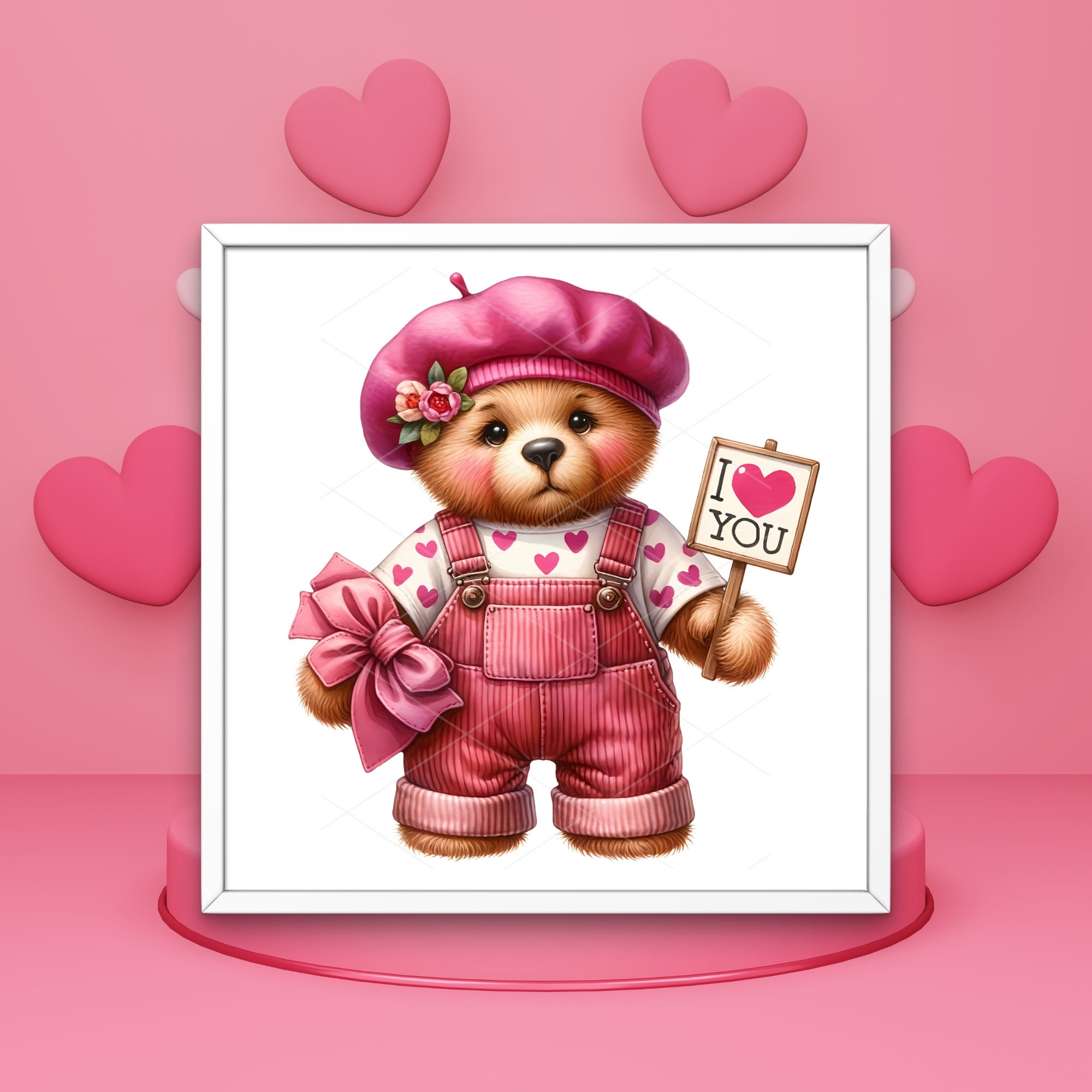 Watercolor Valentine Teddy Bear Clipart, Valentines Day Clipart ...
