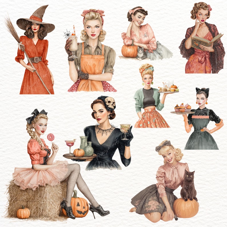 Vintage Halloween Clipart: Retro 1950s Graphics (digital Download - Etsy