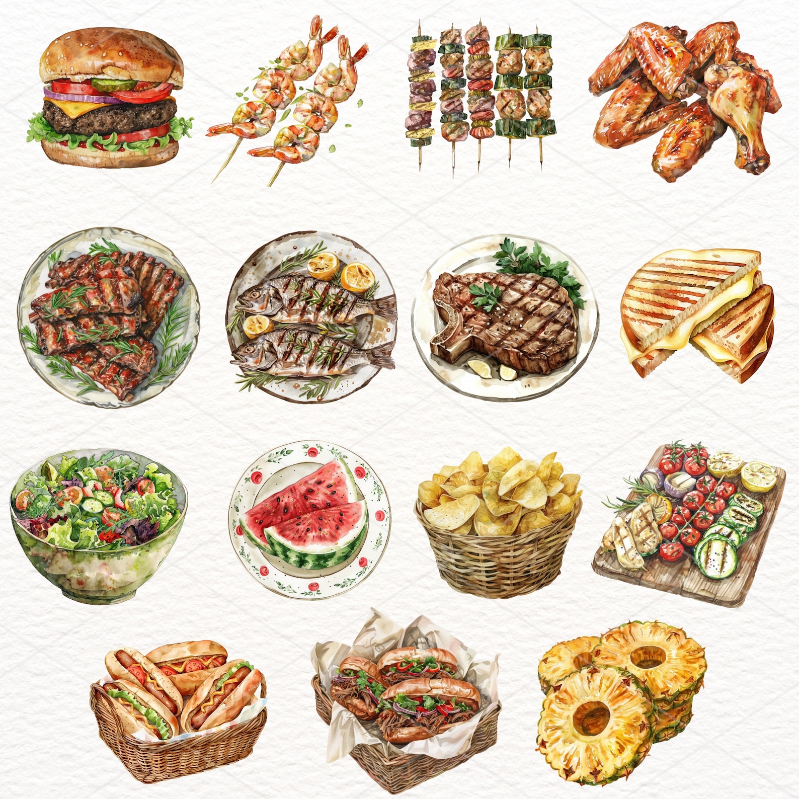 Watercolor Barbecue Clipart, BBQ PNG, Summer Graphics, Food Steak ...