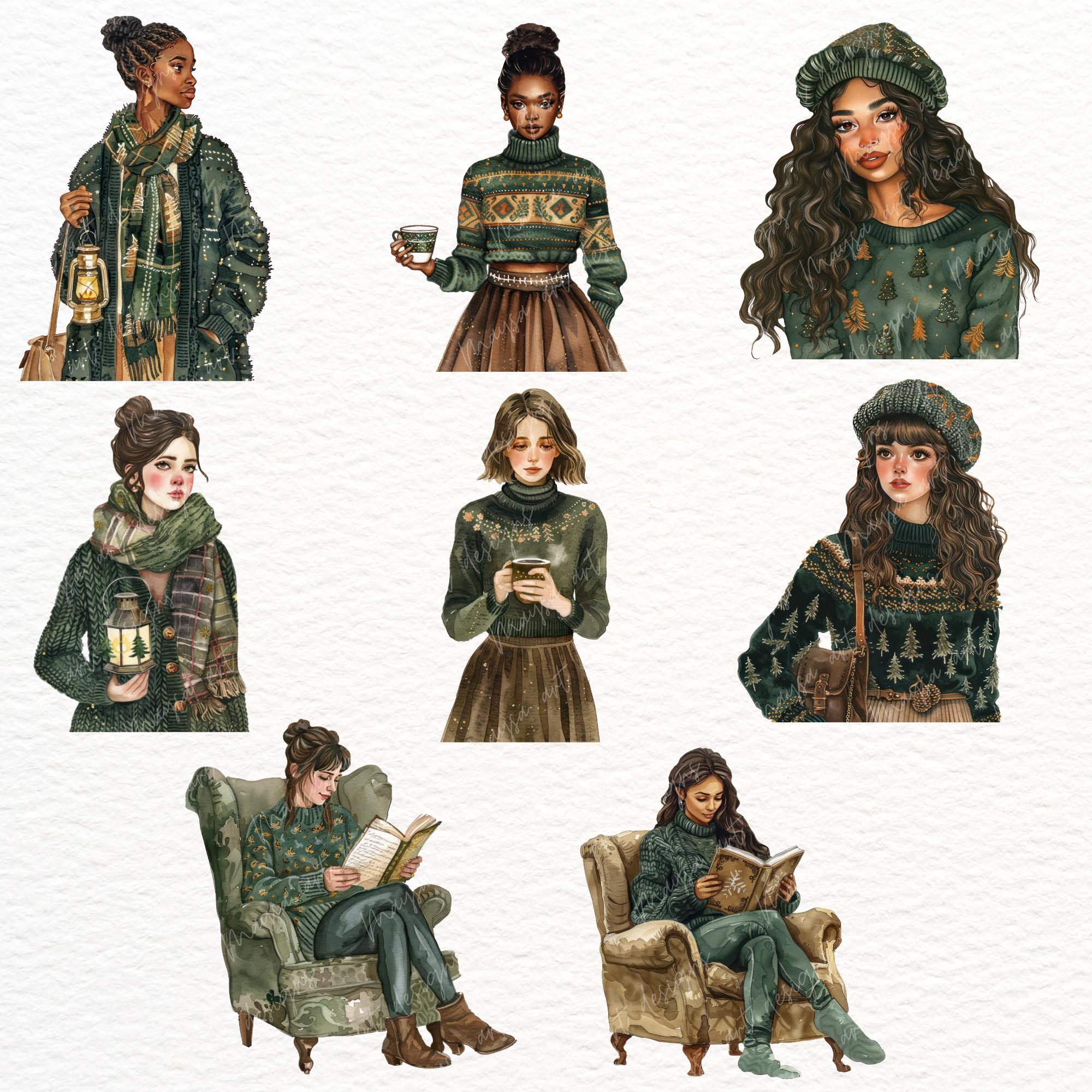 Watercolor Cozy Green Cottage Clipart, Cottagecore, Cozy Winter, Living ...