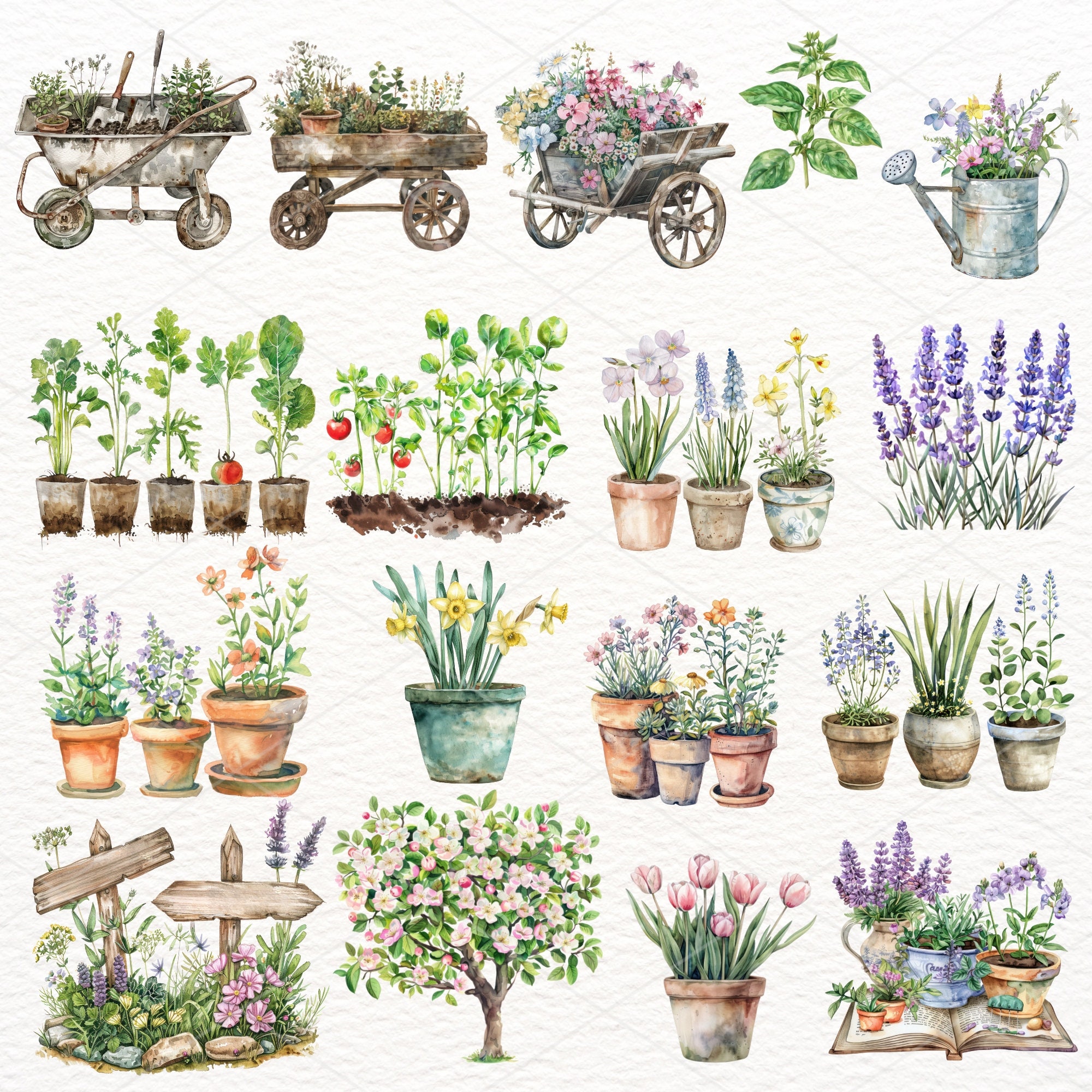 Gardening Watercolor Clipart, Spring Garden, Summer Garden, Gardening ...