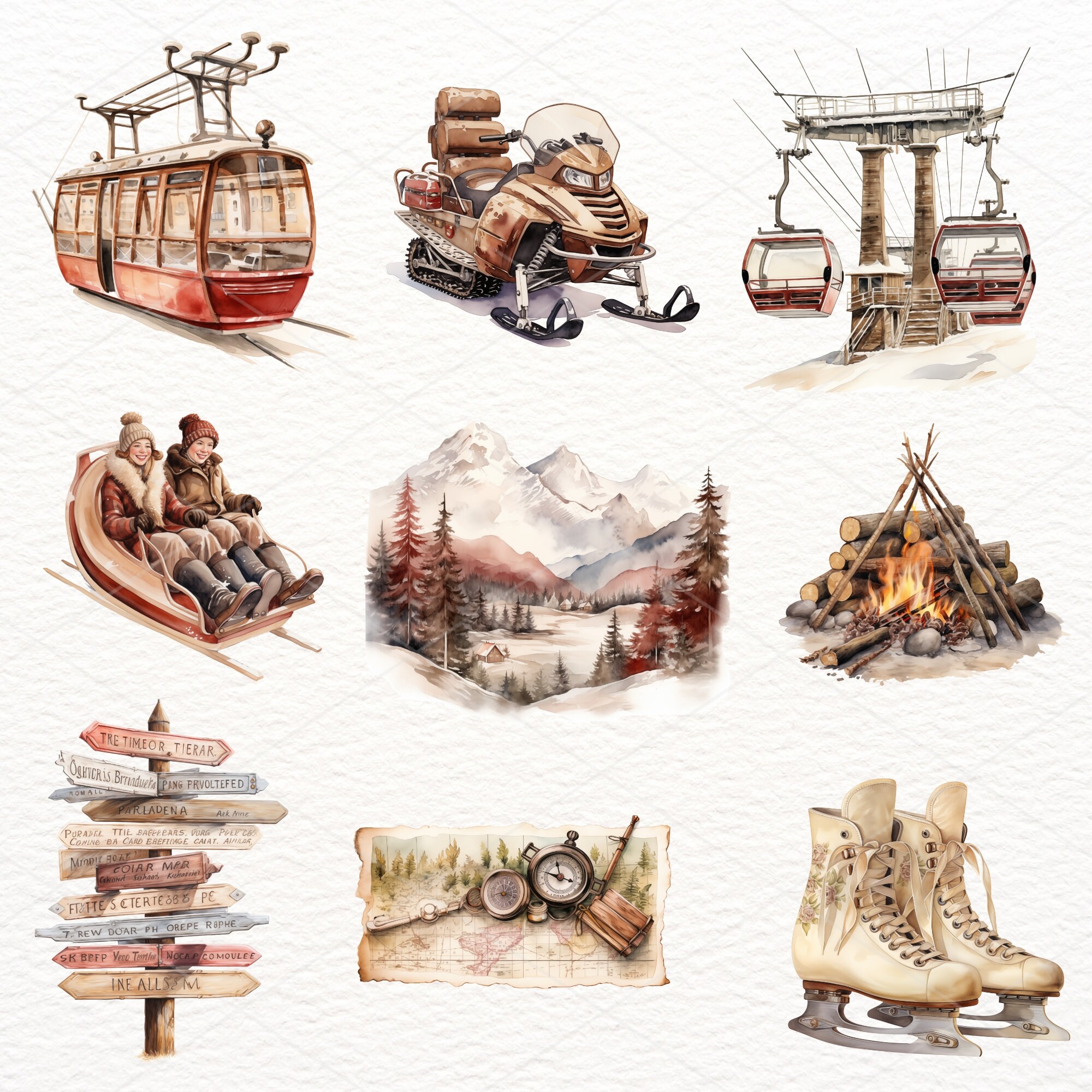 Watercolor Winter Travel Clipart, Travel Clipart, Holiday Clipart ...
