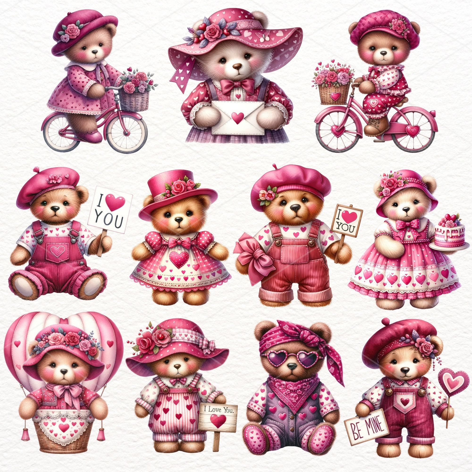 Watercolor Valentine Teddy Bear Clipart, Valentines Day Clipart ...