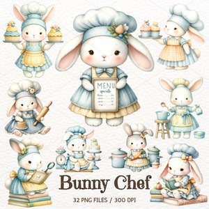 Bunny Chef Watercolor Clipart, Cute Bunny Clipart, Cute Rabbit PNG ...