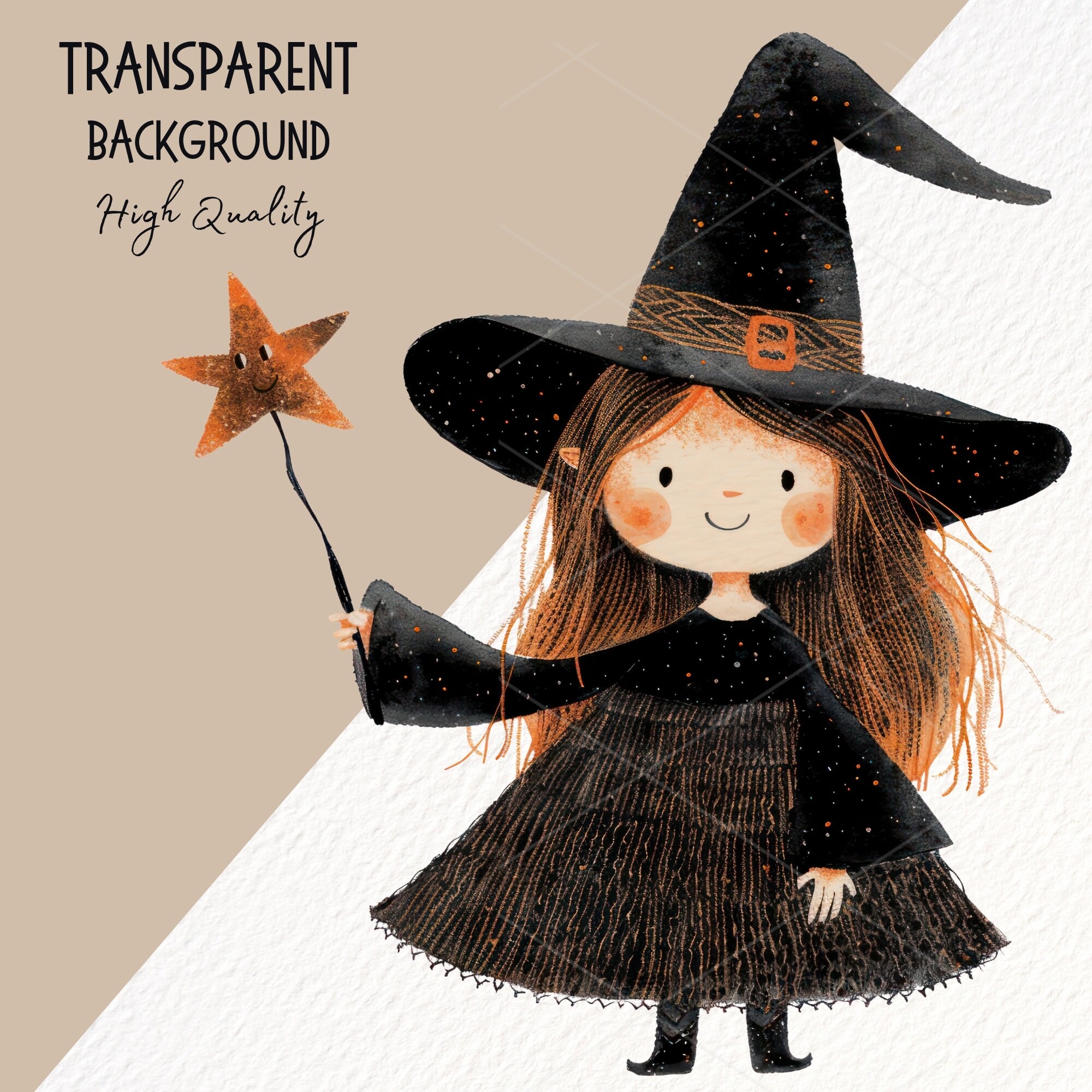 Watercolor Cute Halloween Clipart, Spooky PNG, Black Cat Trick or Treat ...