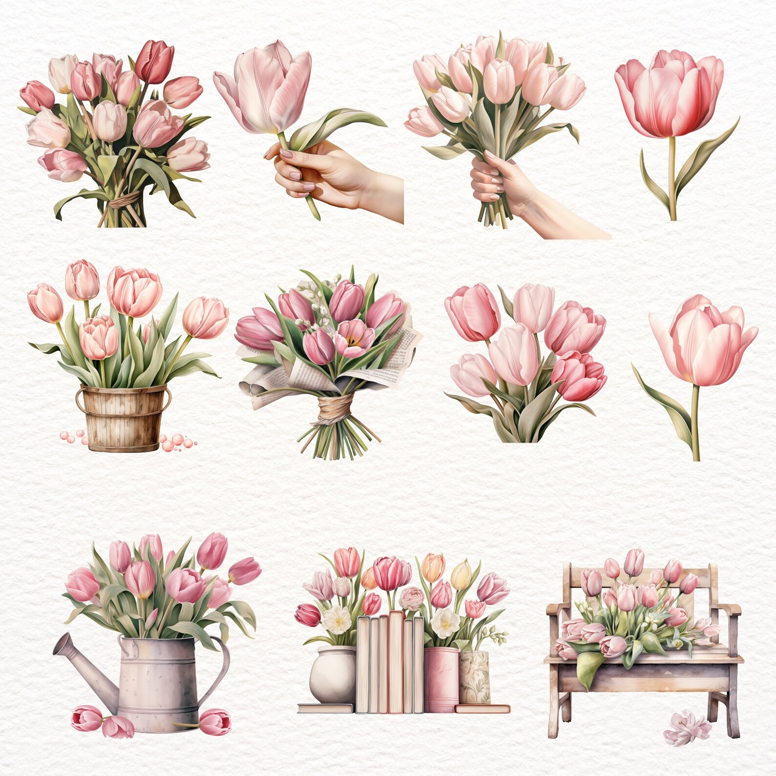 Watercolor Tulips Clipart, Spring Clipart, Pink Tulip PNG, Floral ...